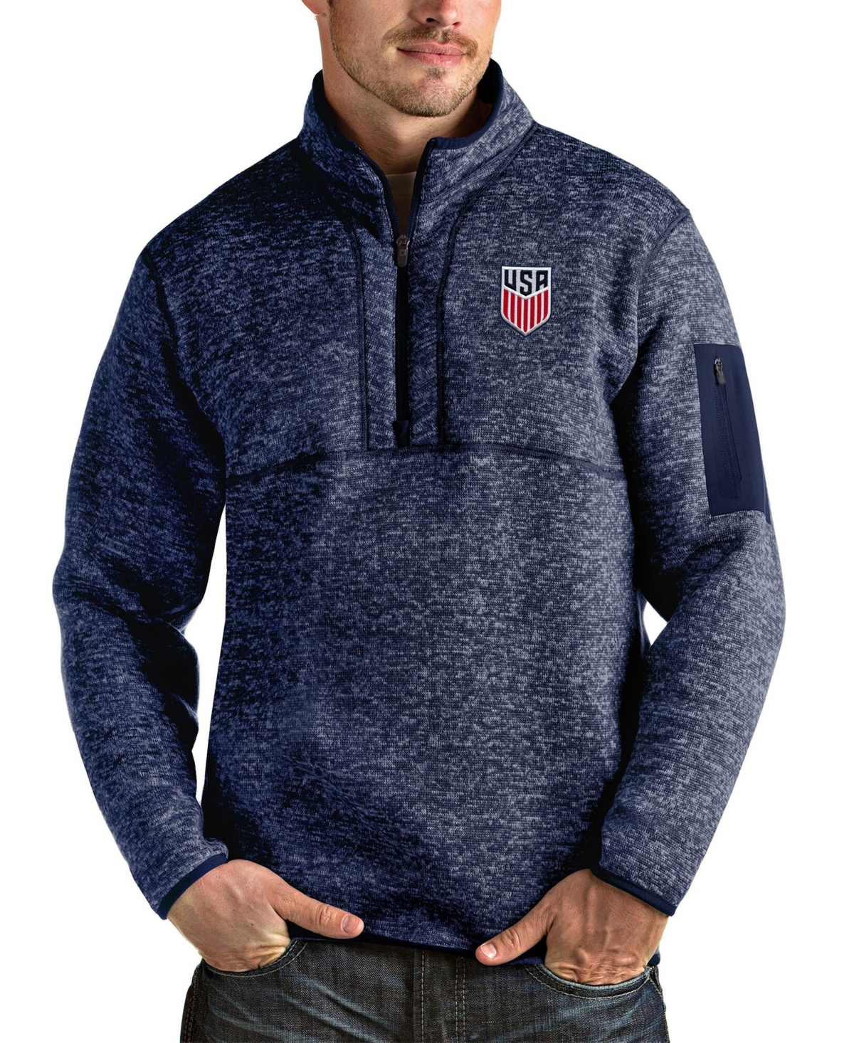Click here for Antigua Mens Heather Navy Usmnt Fortune Quarter-Zi... prices