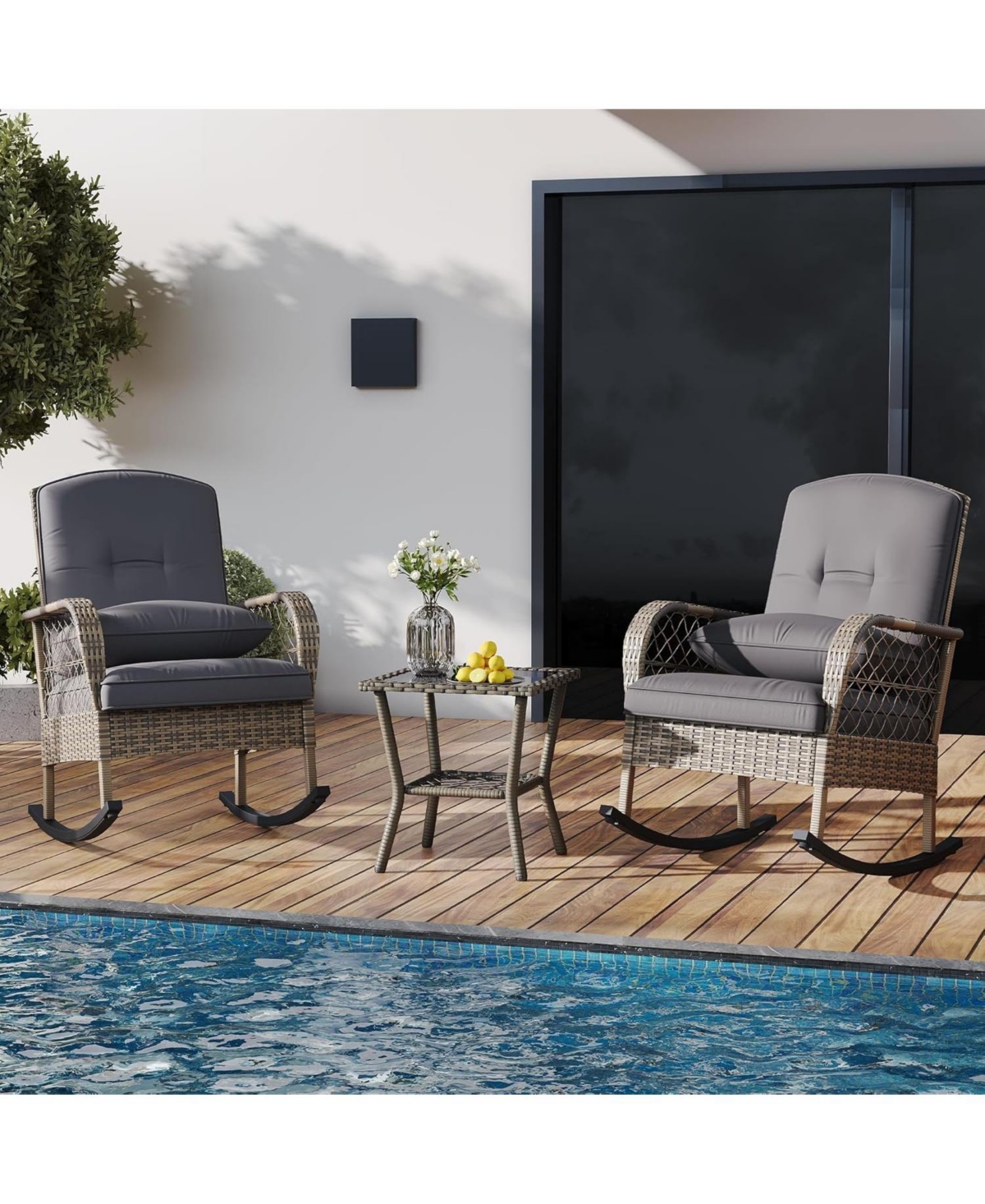 Click here for gaomon 3 Piece Outdoor Wicker Rocking Chair  Weath... prices