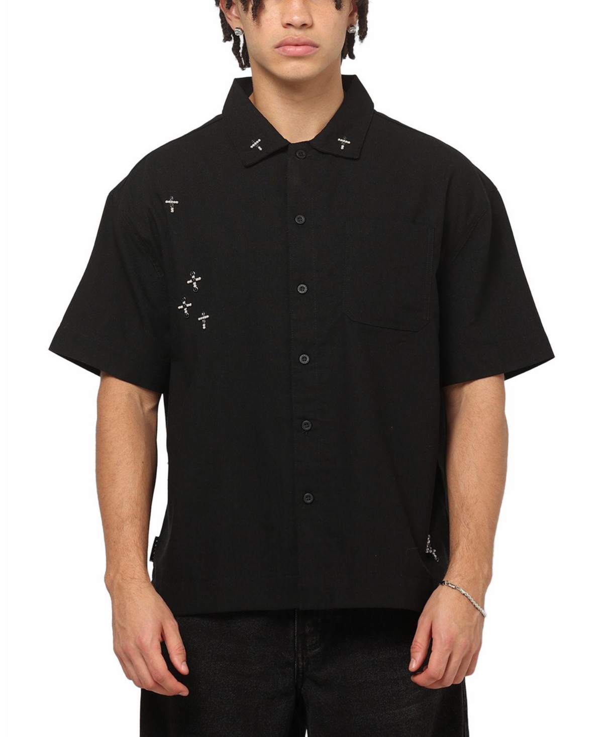 Click here for Saint Morta Mens Credo Linen Button Up Shirt - Bla... prices