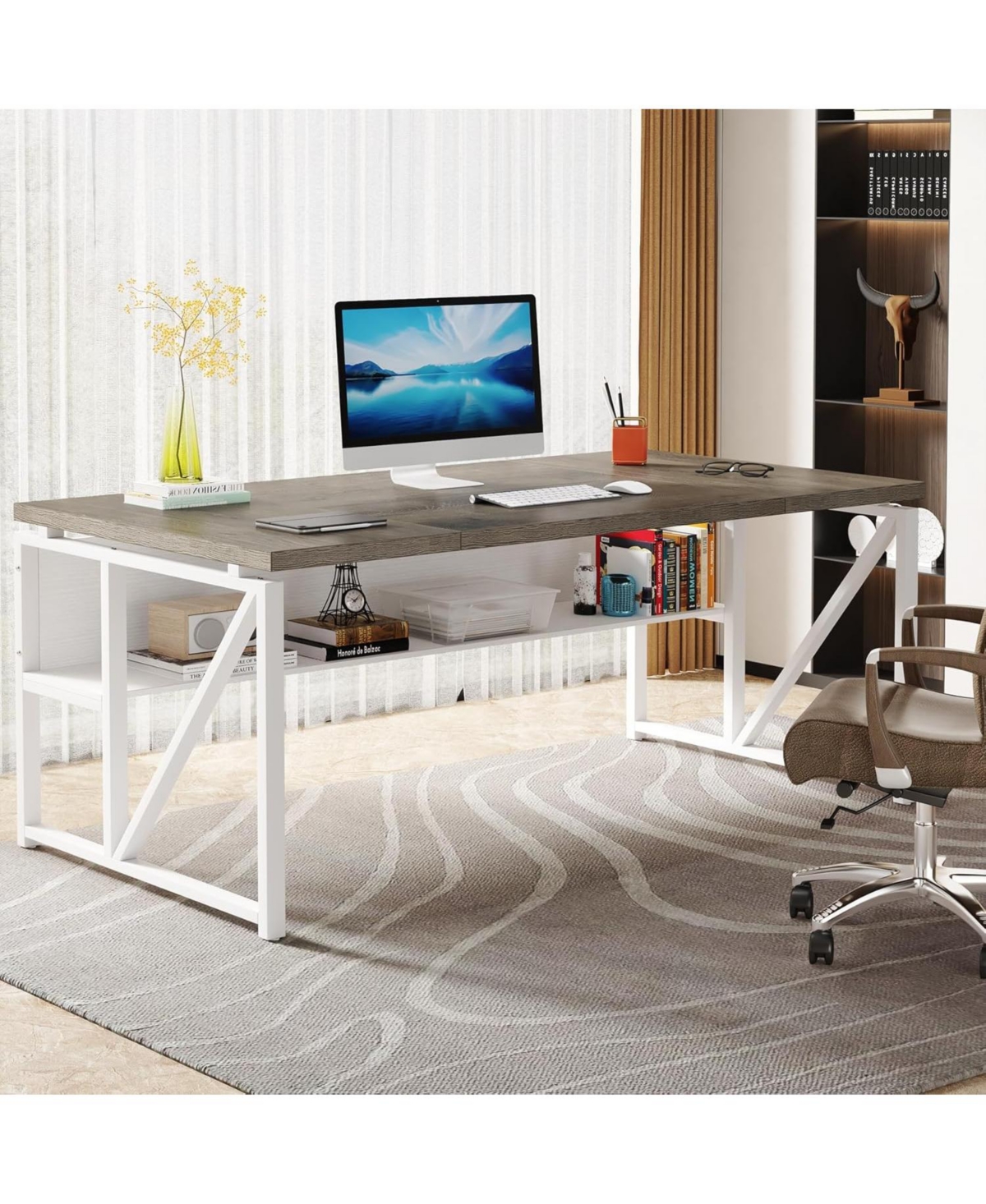 Click here for Tribesigns 63 Computer Desk with Bottom Shelf: Hom... prices