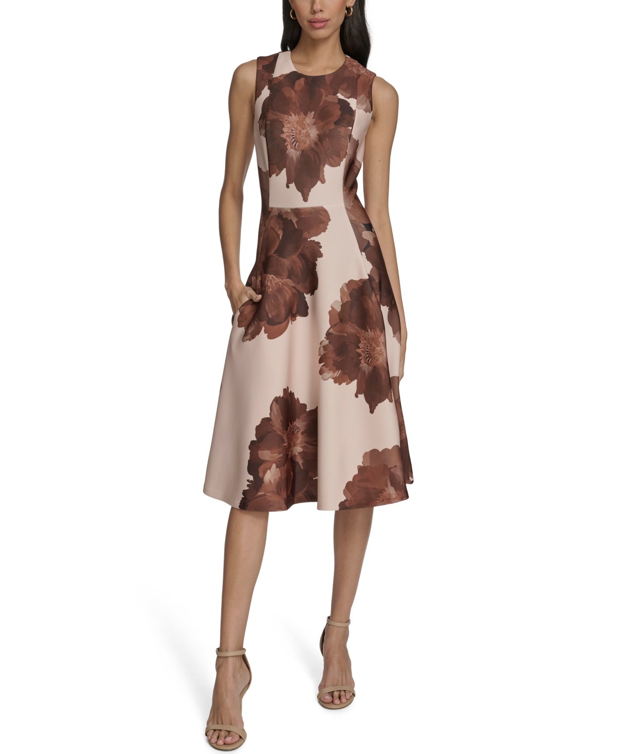 Click here for Calvin Klein Womens Printed Scuba Fit & Flare Dres... prices