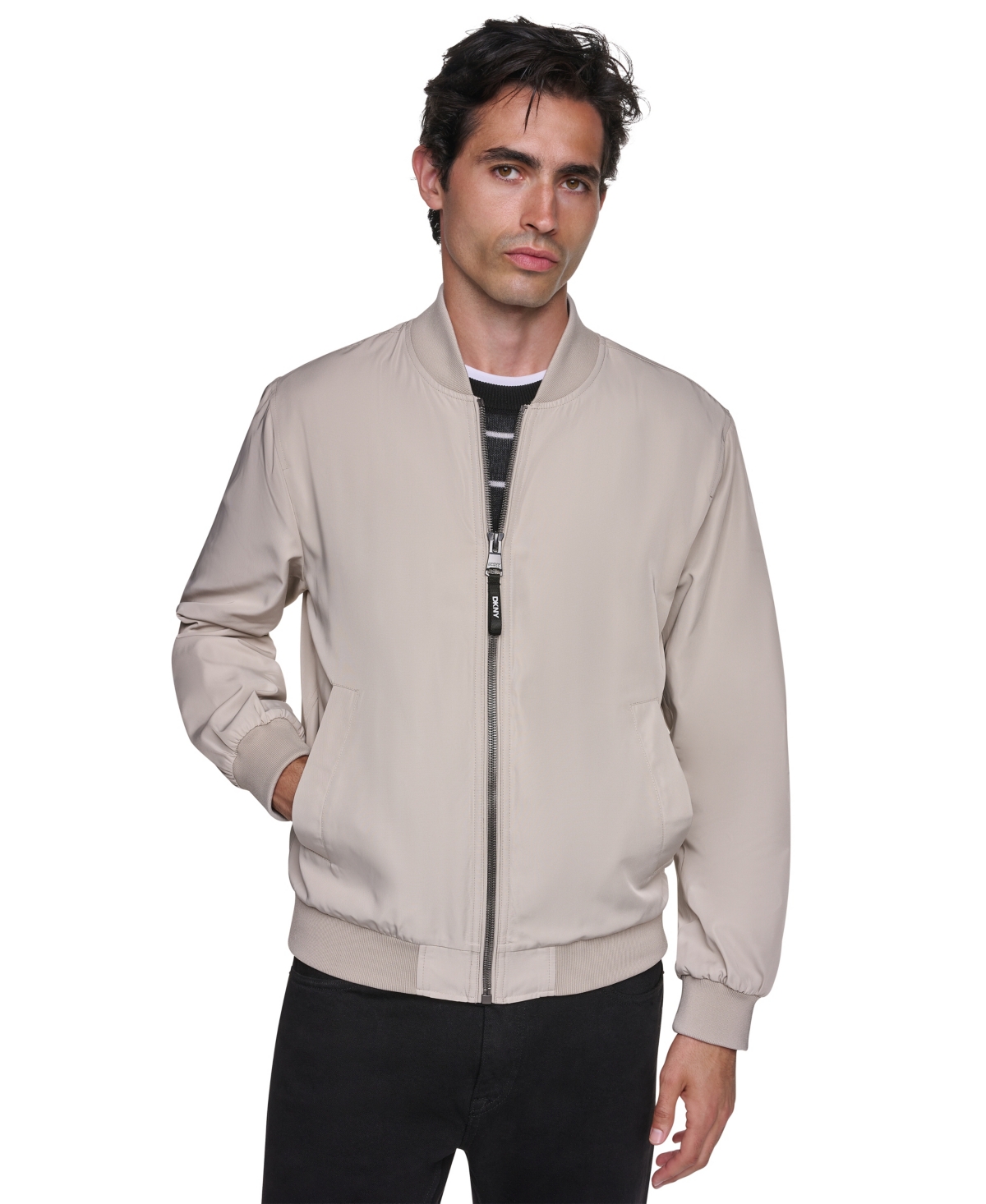 Click here for Dkny Mens Twill Bomber Jacket - Stone prices