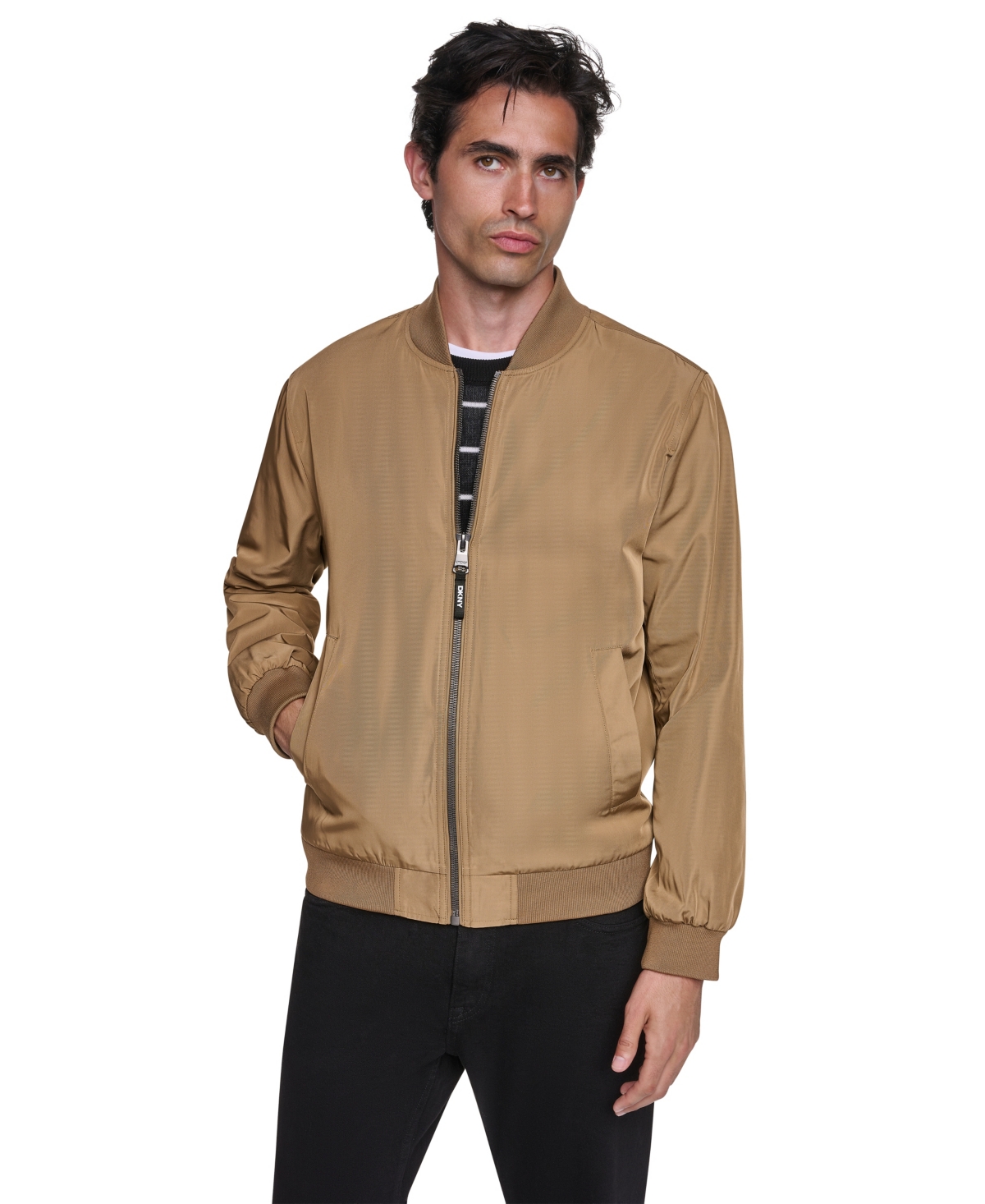 Click here for Dkny Mens Twill Bomber Jacket - Khaki prices