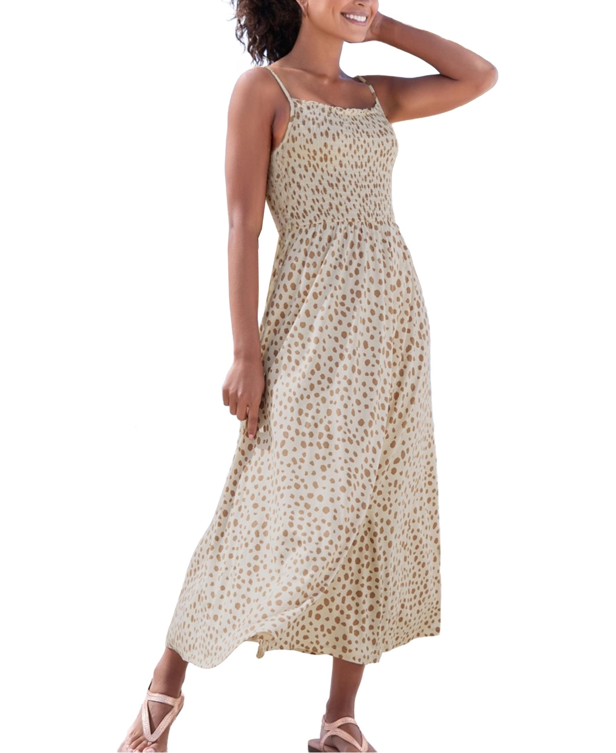 Click here for Lascana Womens Smocked Dot Print Dress - Ivory  ta... prices