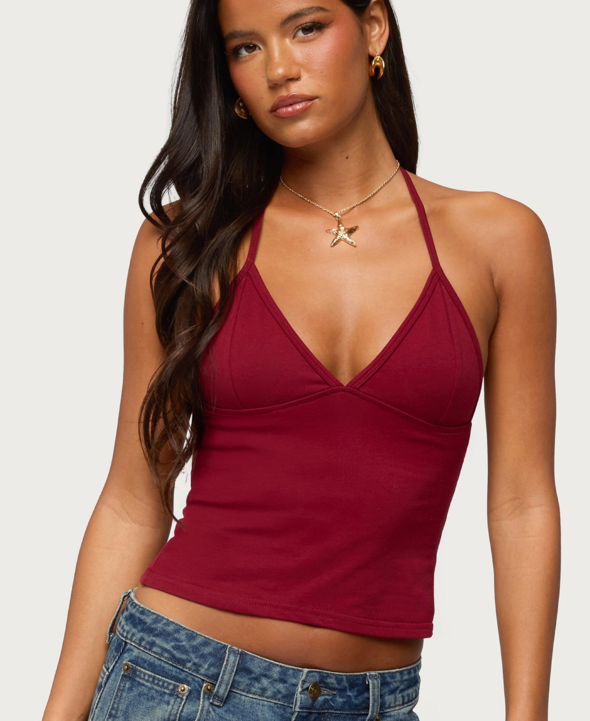 Click here for Edikted Womens Noriah V Neck Halter Top - Burgundy prices