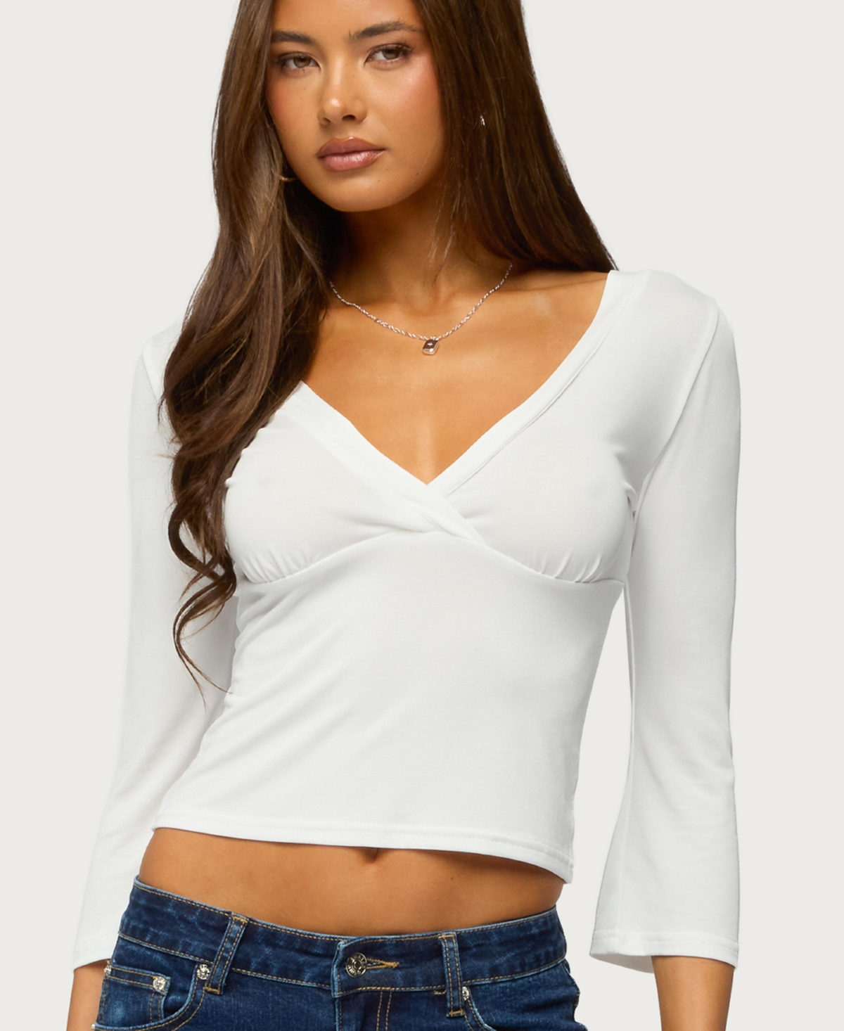 Click here for Edikted Womens Mar V Neck Quarter Sleeve Top - Cre... prices