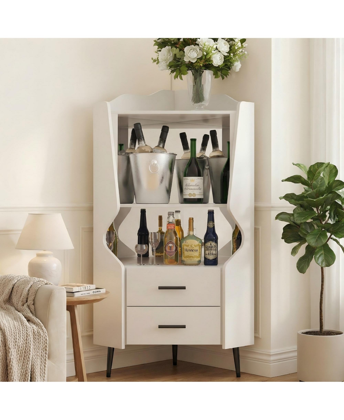 Click here for Sailvan Wooden Corner Bar Cabinet with 2 Open Shel... prices