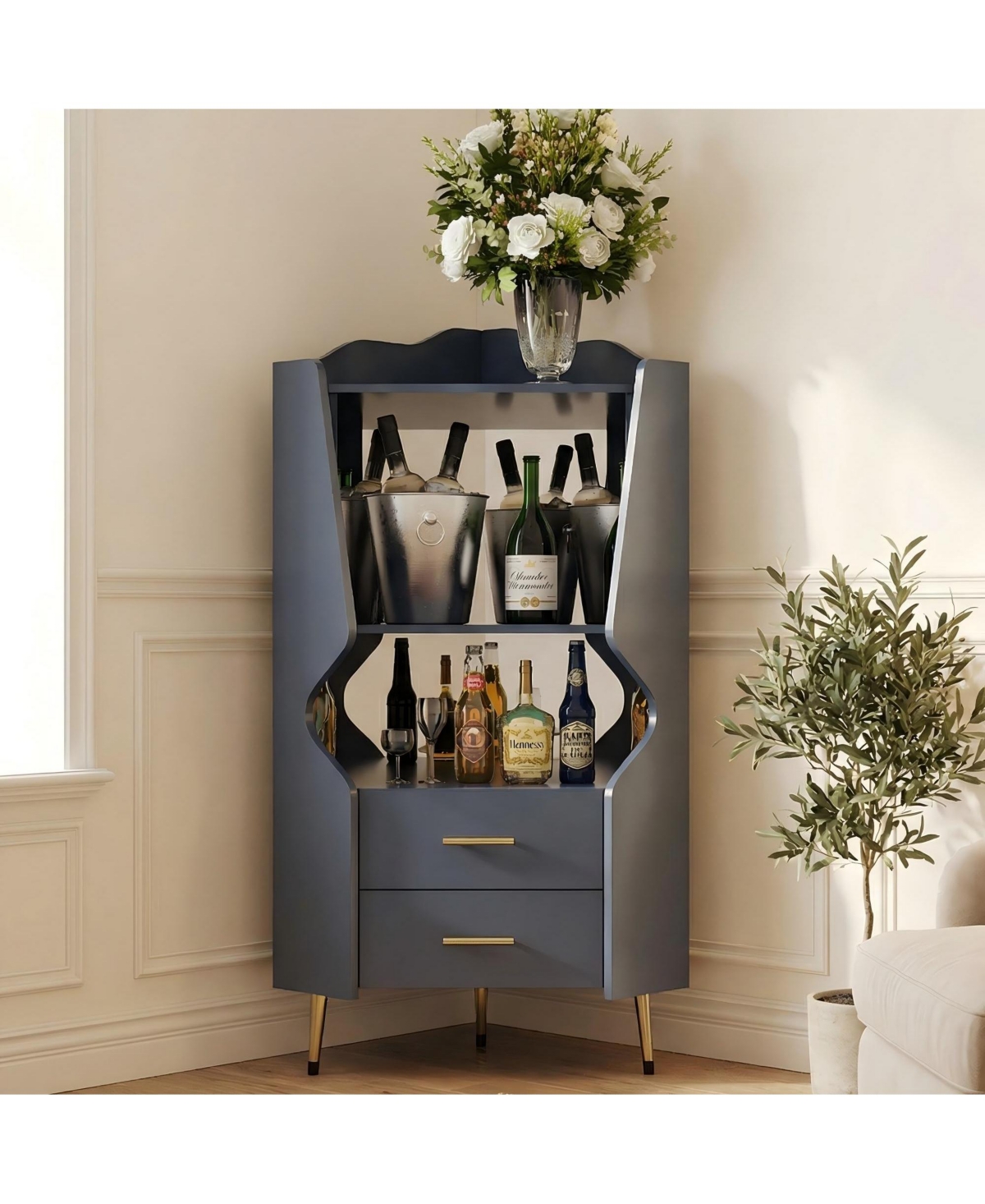 Click here for Sailvan Wooden Corner Bar Cabinet with 2 Open Shel... prices