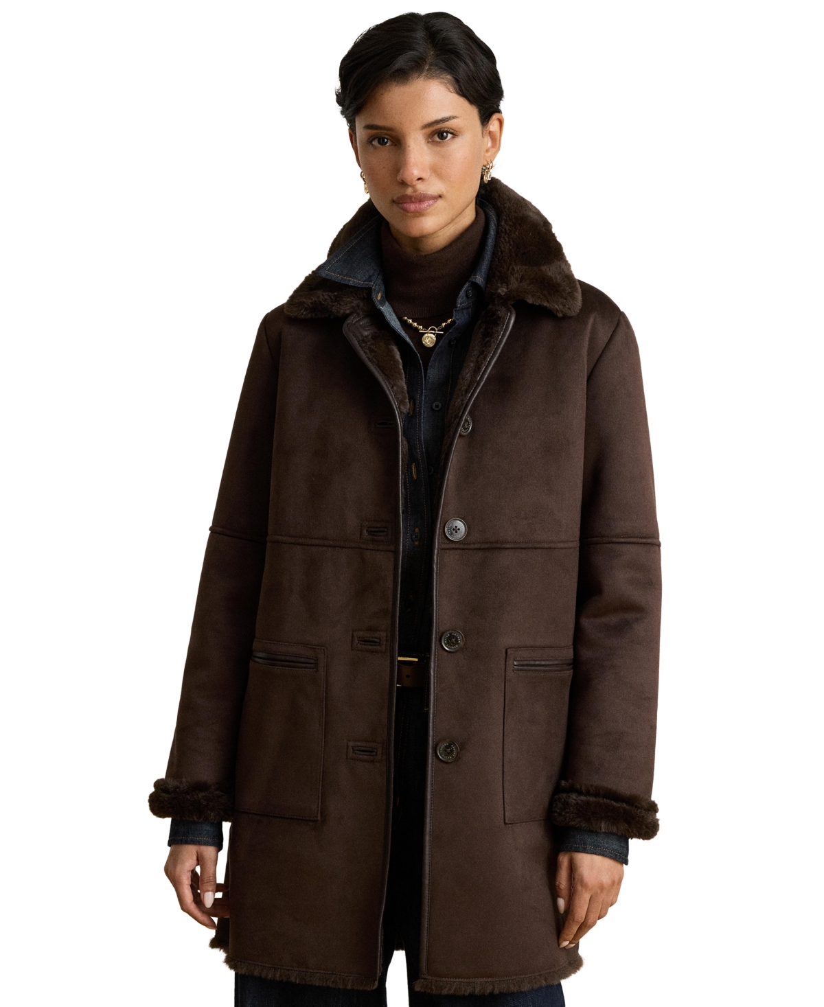 Click here for Lauren Ralph Lauren Womens Shearling Coat with Fur... prices
