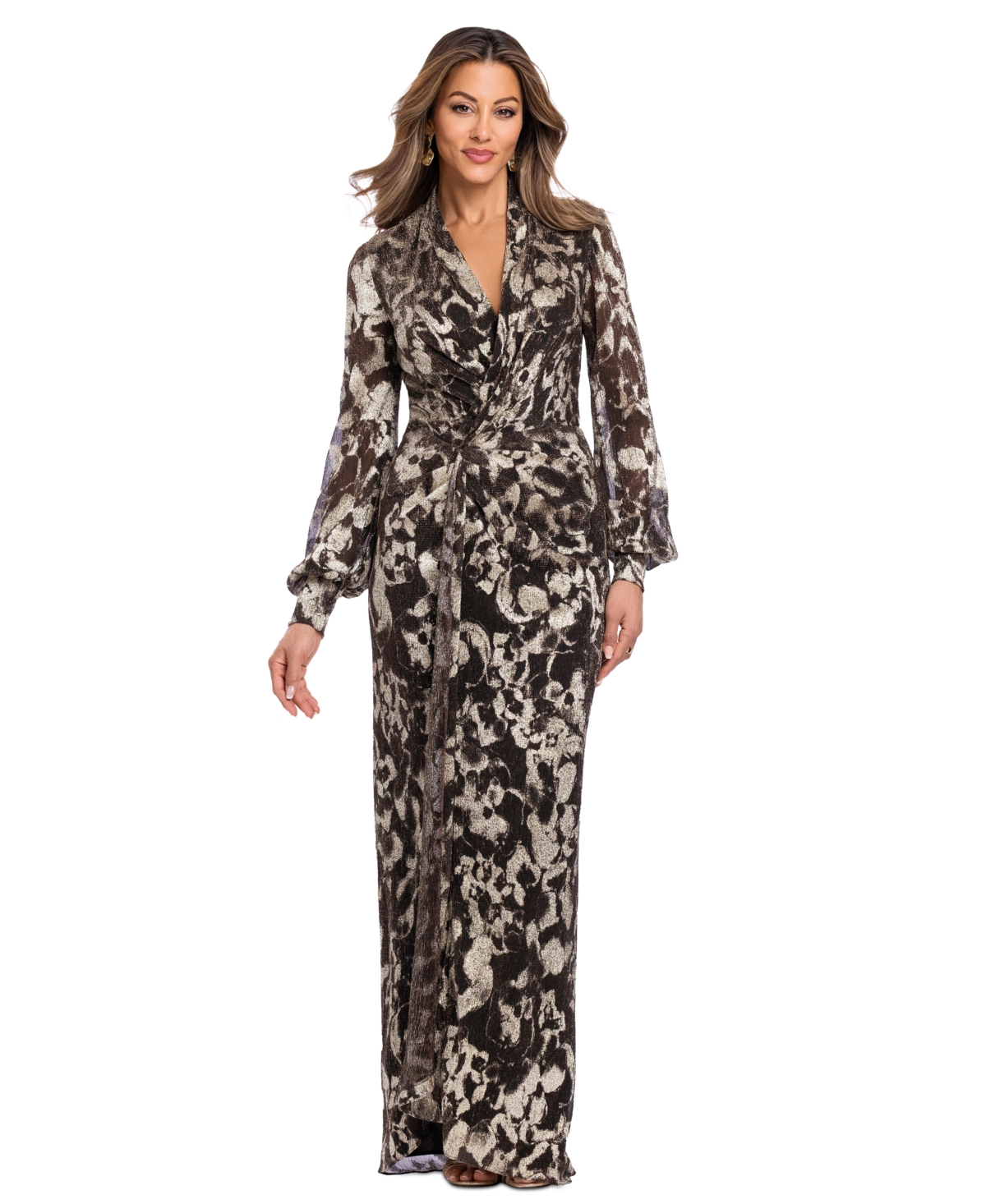 Click here for Betsy & Adam Womens Floral Long-Sleeve Gown - Navy... prices