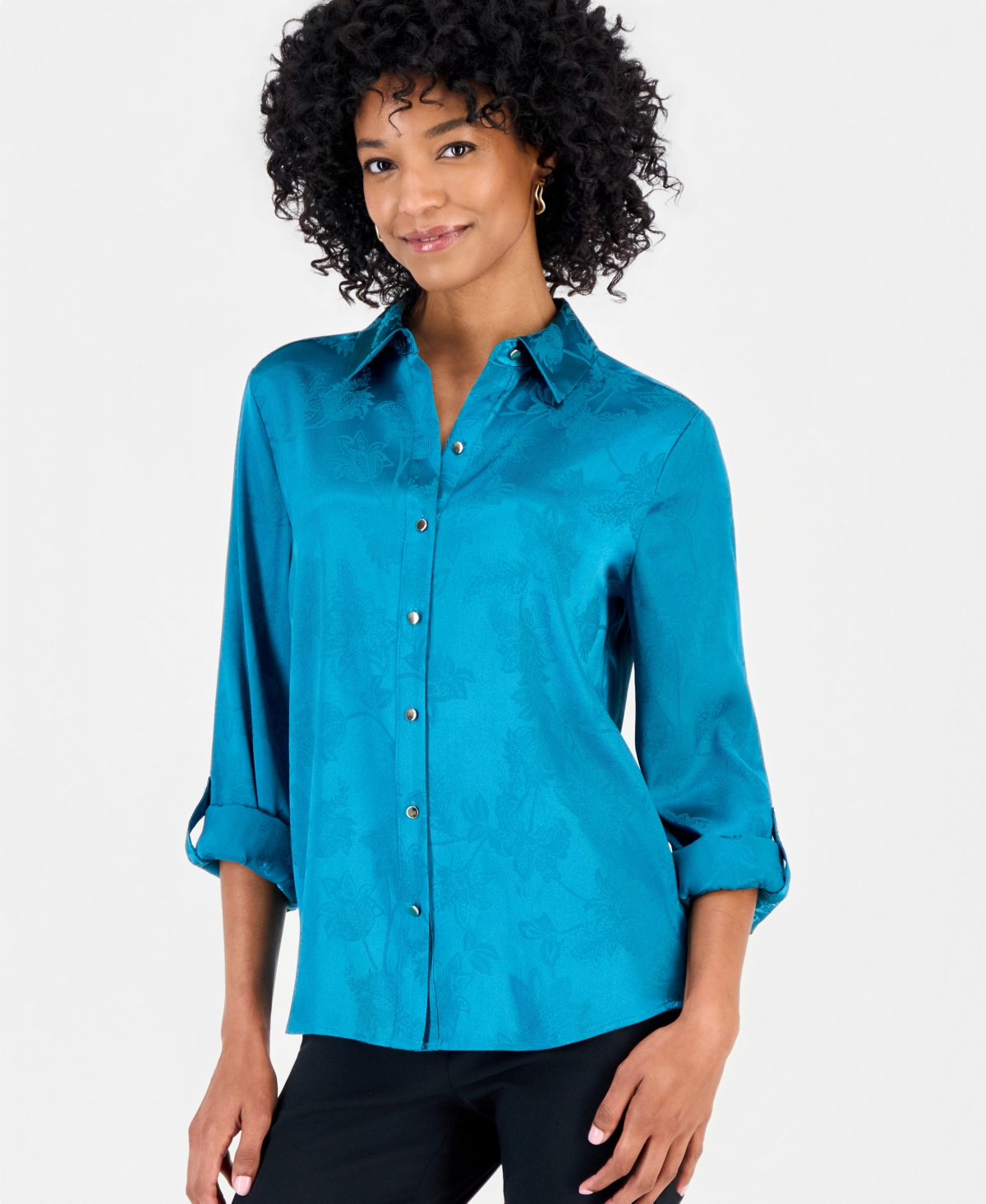 Click here for Jm Collection Womens Long-Sleeve Roll-Tab Blouse... prices