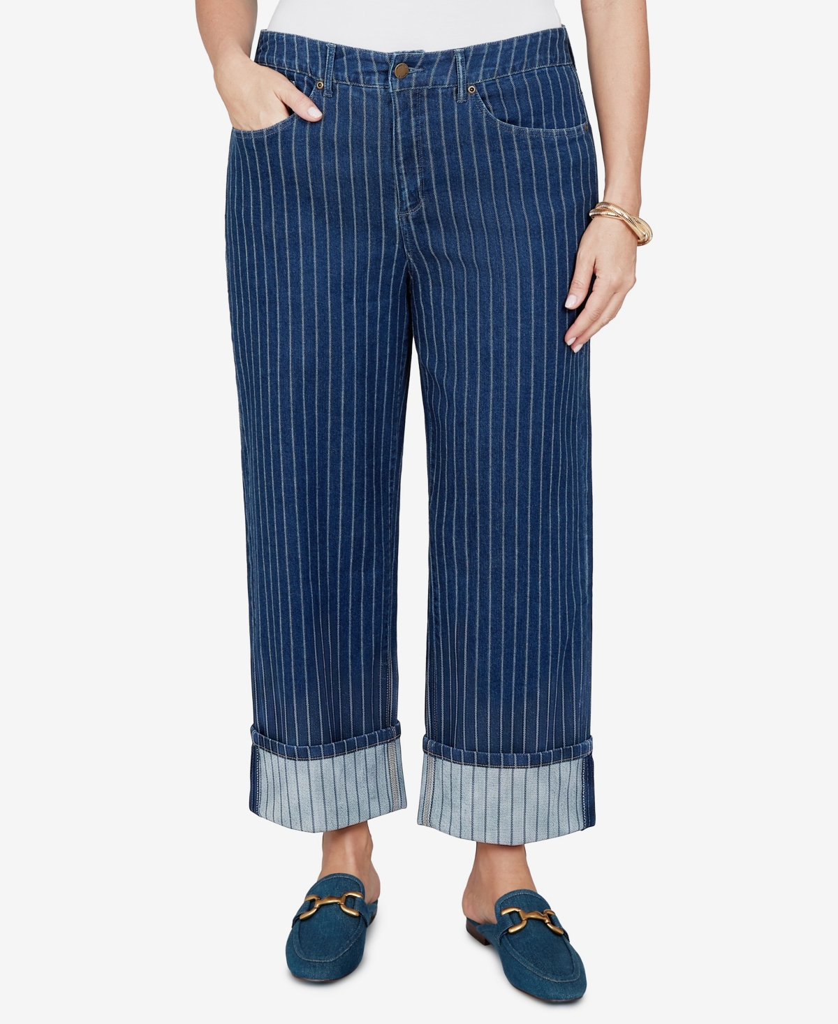 Click here for Ruby Rd. Plus Size Pinstripe Wide Cuff Denim Jean... prices