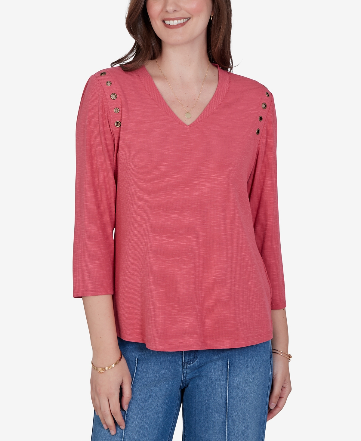Click here for Ruby Rd. Plus Size Solid Rib Top With Grommet Deta... prices