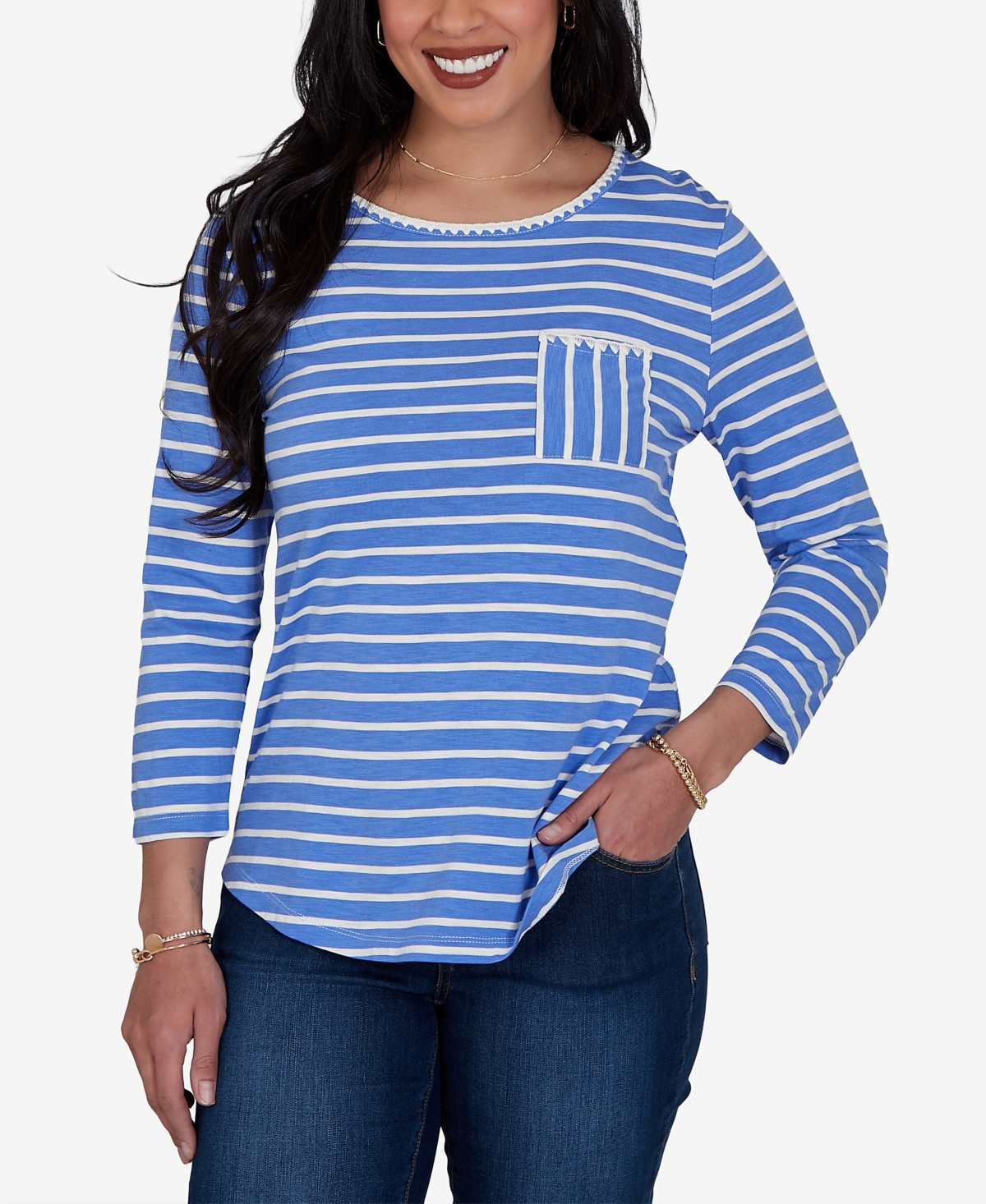 Click here for Ruby Rd. Plus Size Crochet Trim Stripe Knit Top -... prices