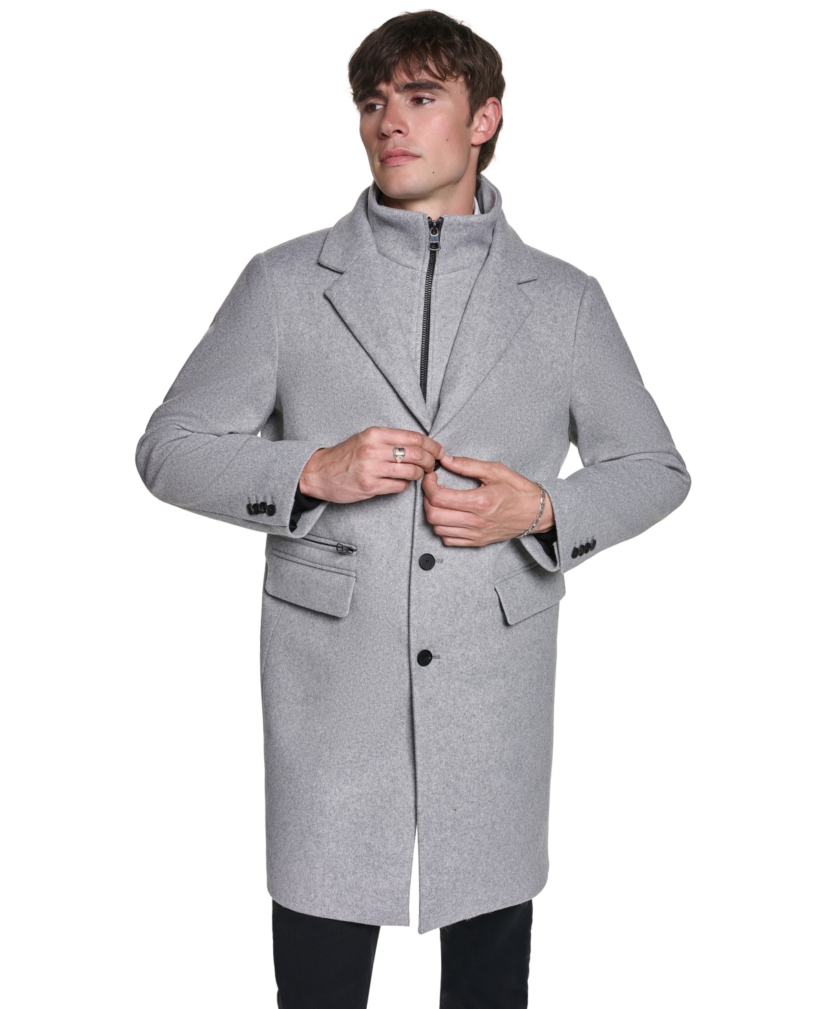 Click here for Karl Lagerfeld Paris Mens Bib Overcoat - Lite Gray prices