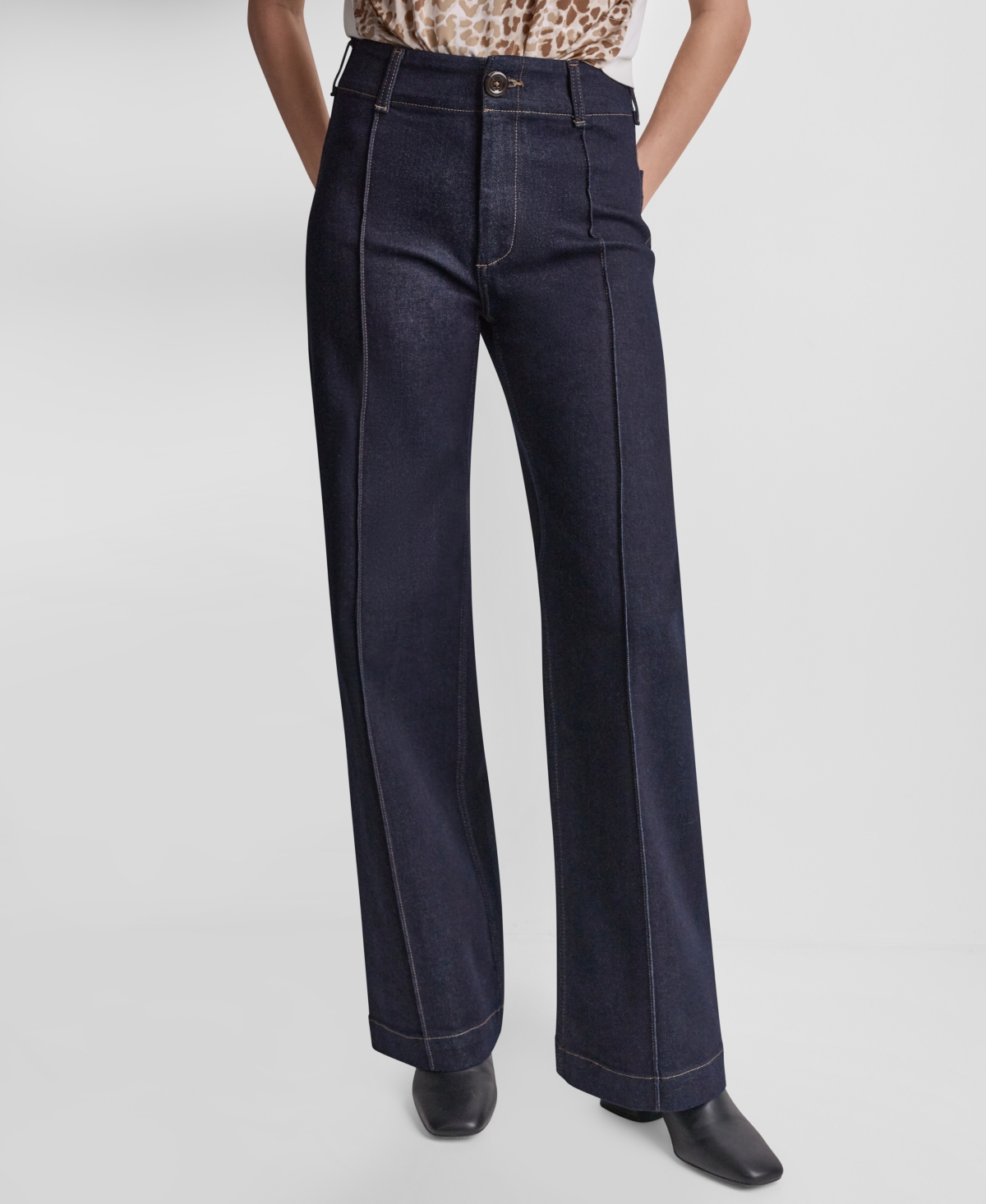 Click here for Dkny Jeans Womens High-Rise Pin Tuck Wide Leg Jean... prices