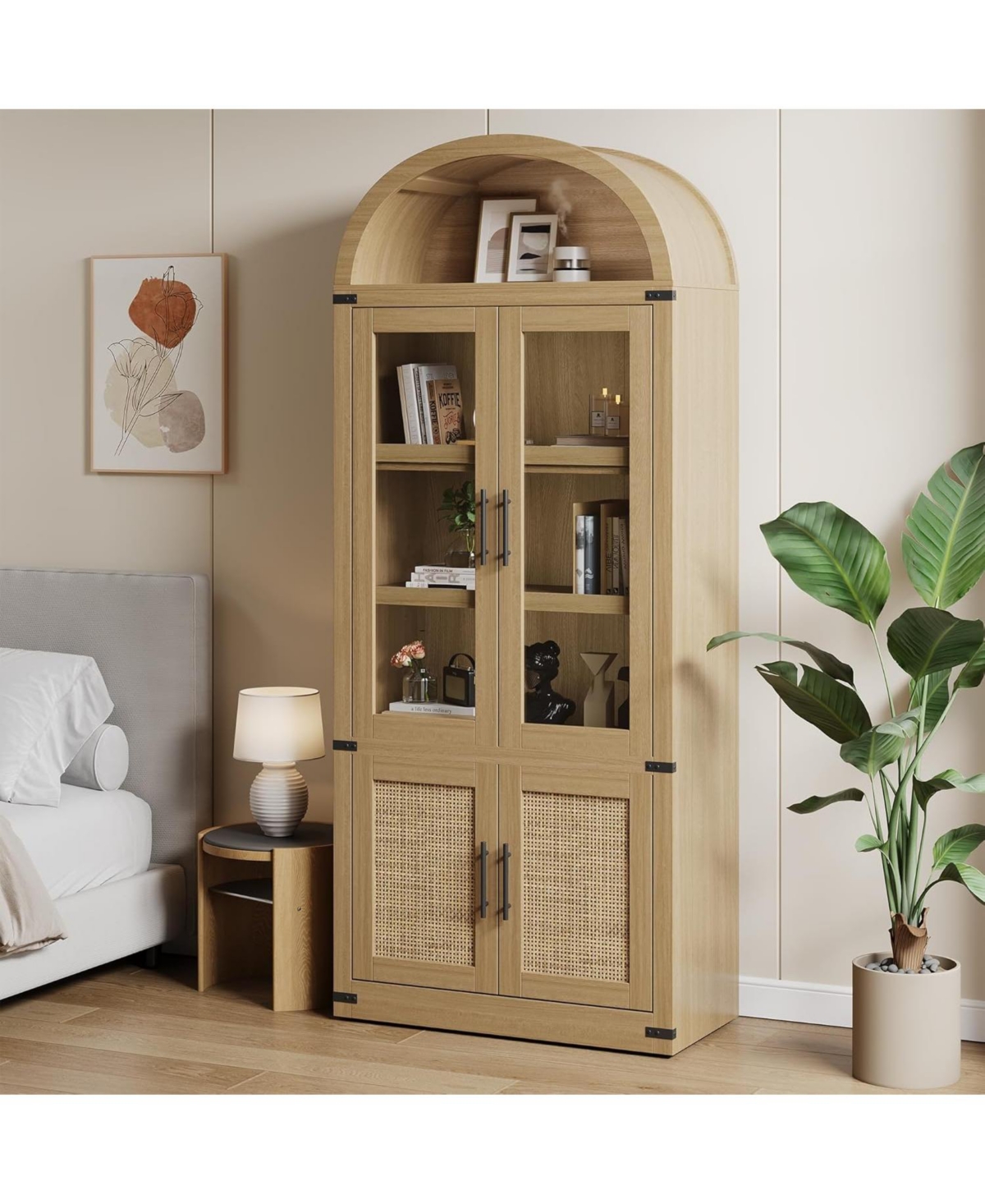 Click here for homfan 71 Arched Bookshelf with Glass Doors 5-Tier... prices