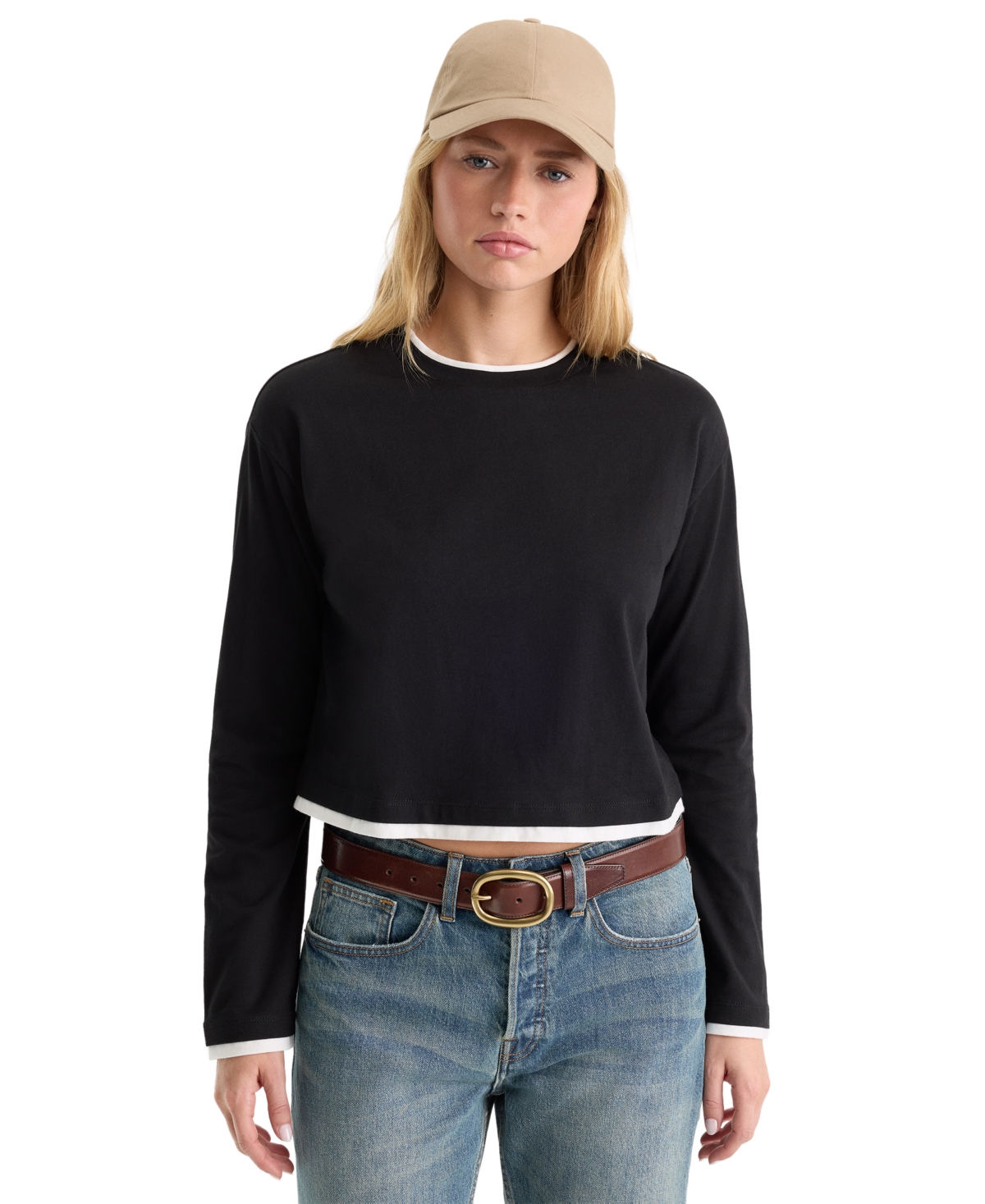 Click here for Good American Womens Long-Sleeve Layered Pull-On T... prices