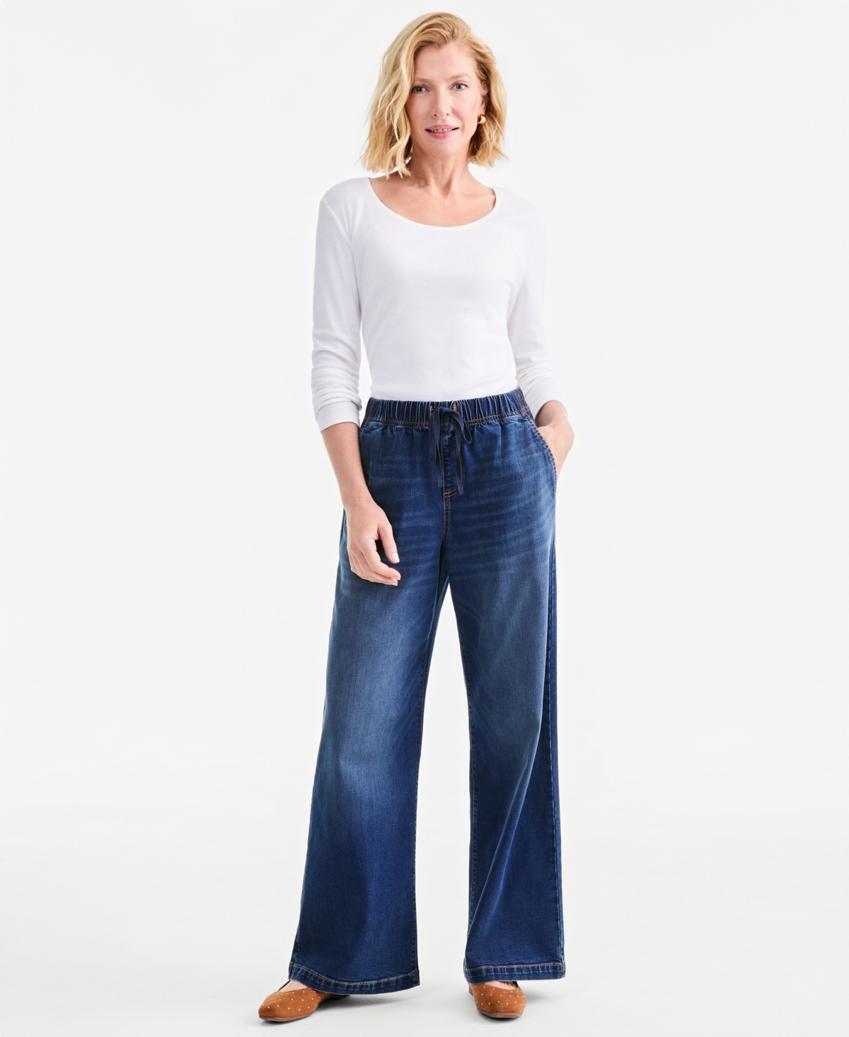 Click here for Style & Co Womens High-Rise Wide-Leg Pull-On Denim... prices