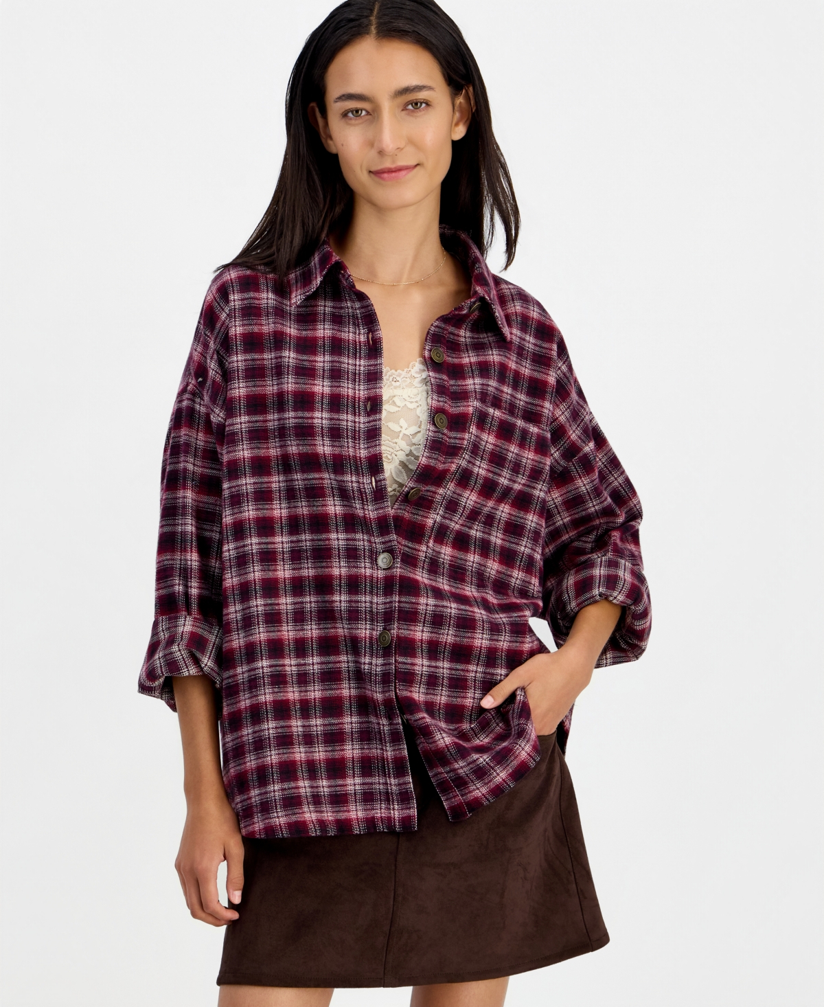 Click here for And Now This Womens Plaid Oversized Flannel Button... prices