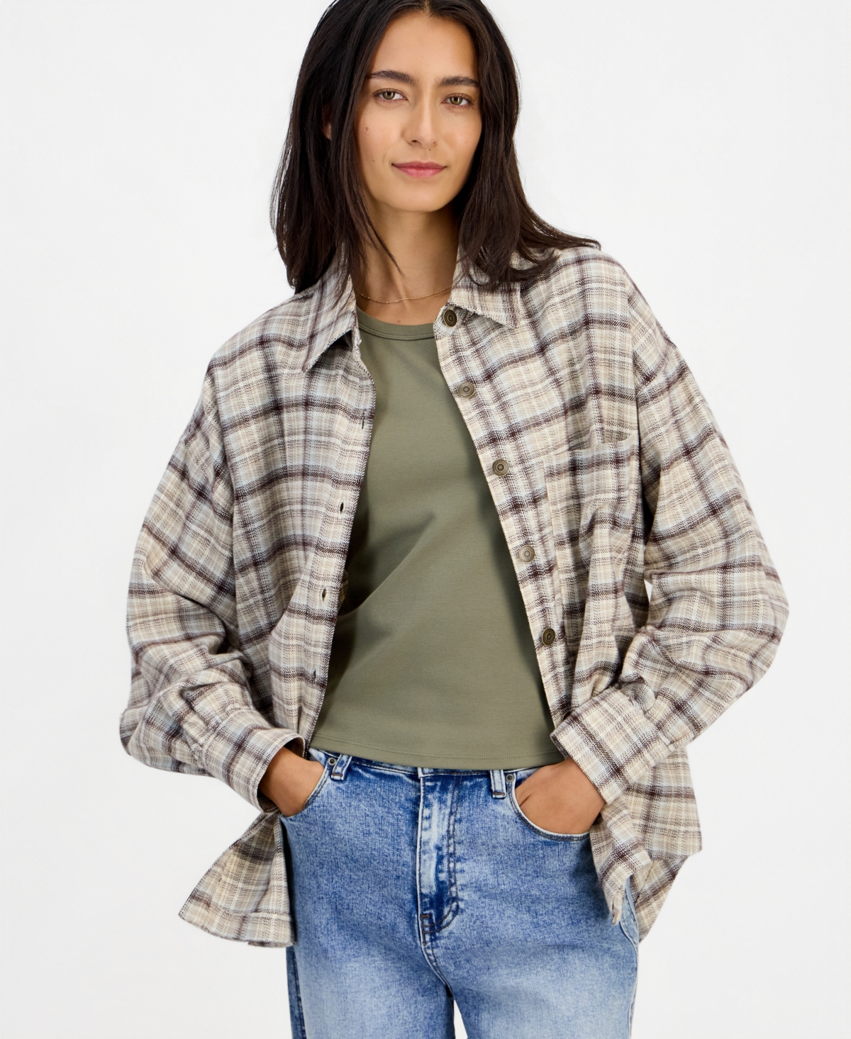 Click here for And Now This Womens Plaid Oversized Flannel Button... prices