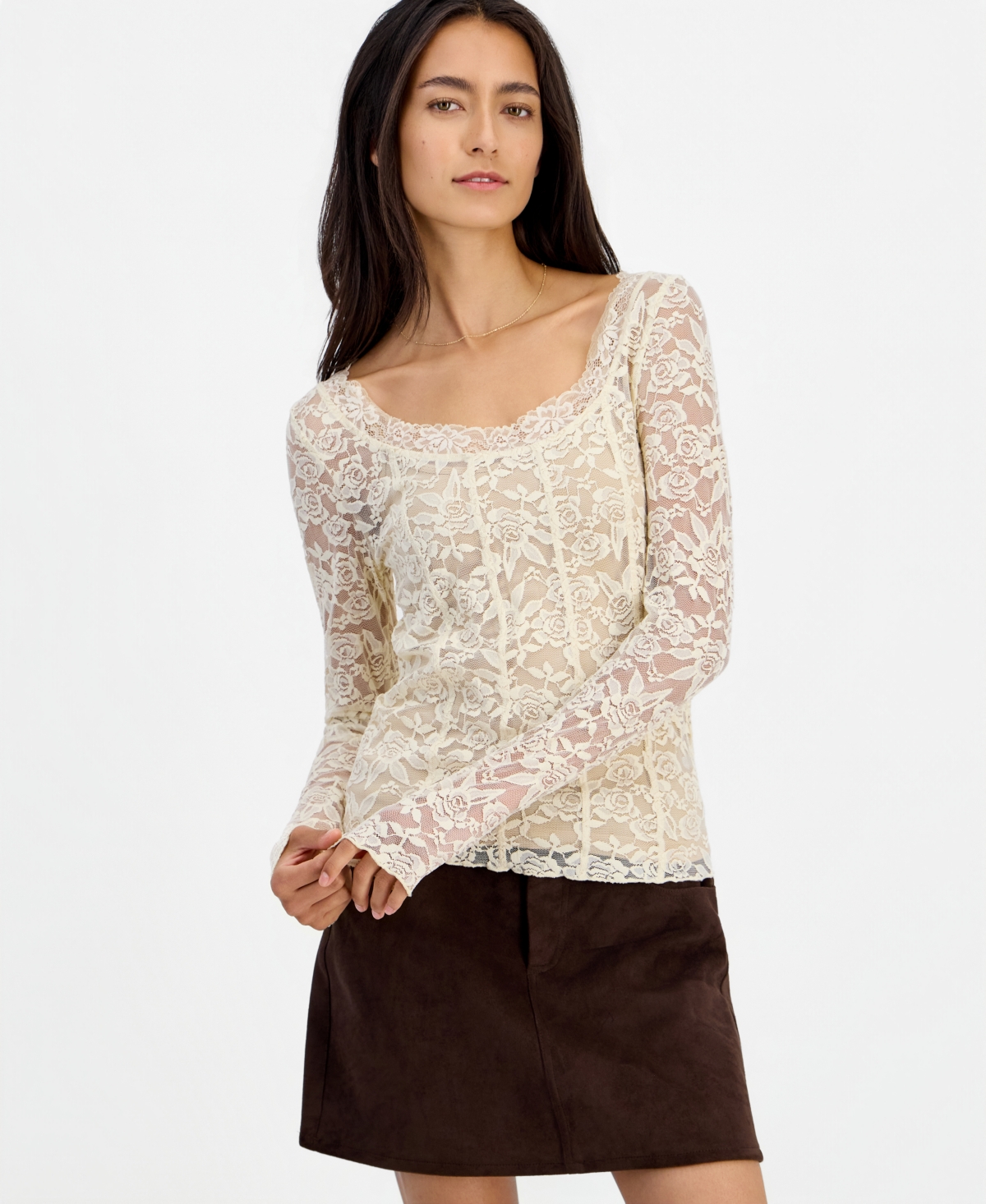 Click here for And Now This Womens Lace Long-Sleeve Corset Top  M... prices