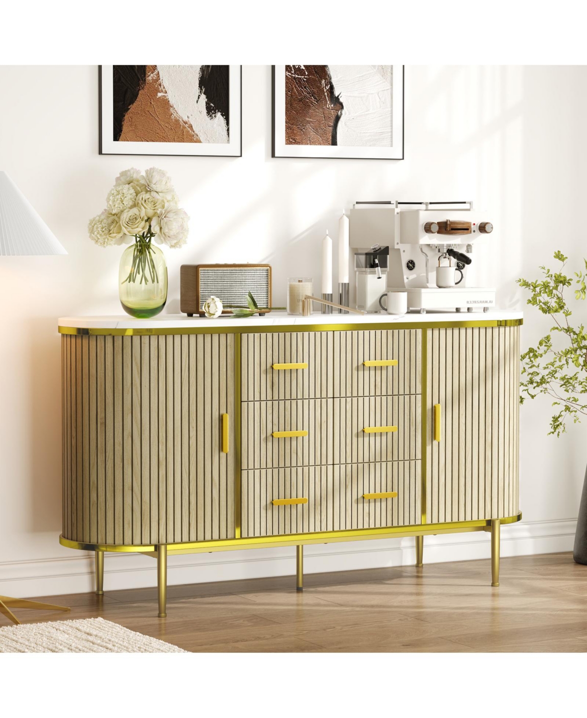 Click here for homfan 59 Inch Modern Fluted Sideboard Dresser  Bu... prices