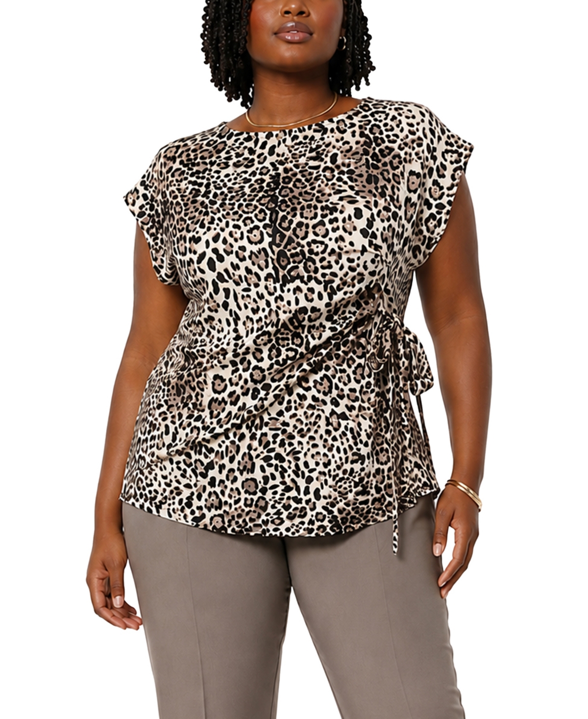 Click here for Coin 1804 Plus Size Leopard Print Pleat and Side T... prices