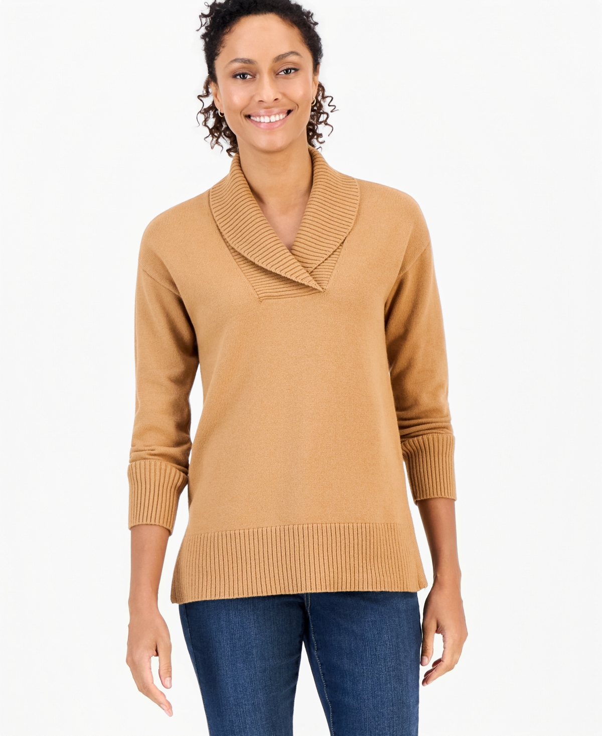 Click here for Style & Co Womens Shawl Collar Cotton-Blend Sweate... prices