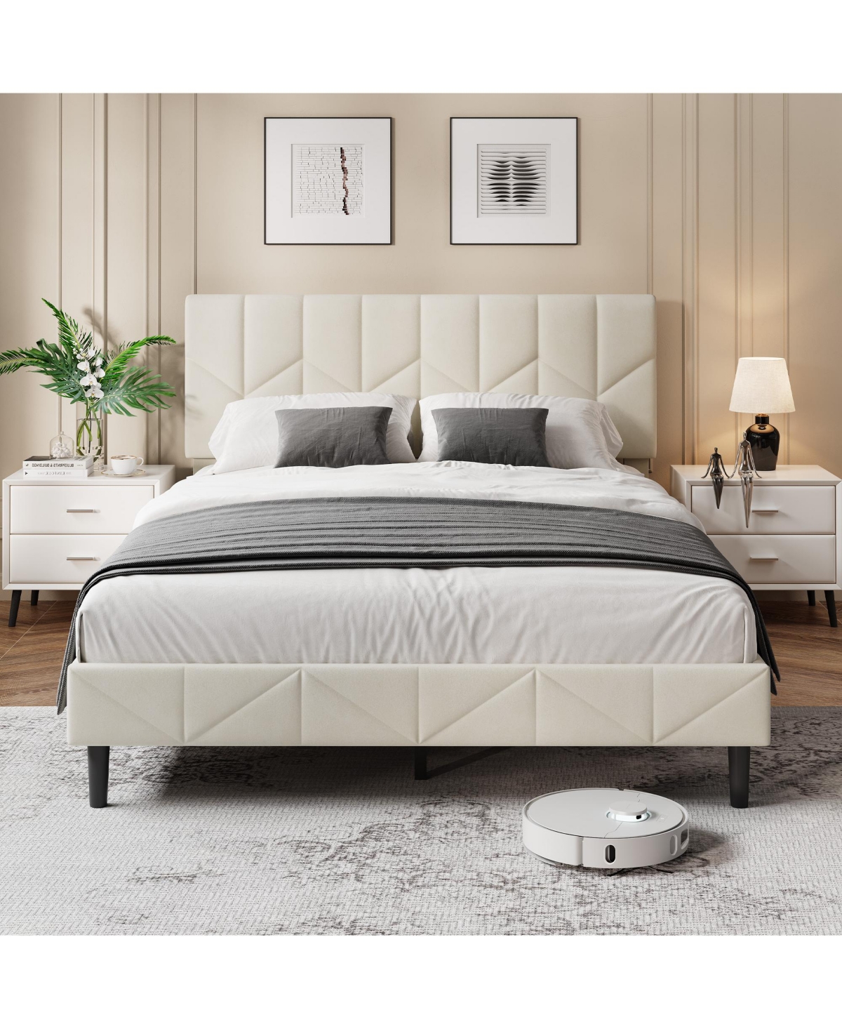 Click here for homfan Full Size Upholstered Bed Frame with Soft H... prices