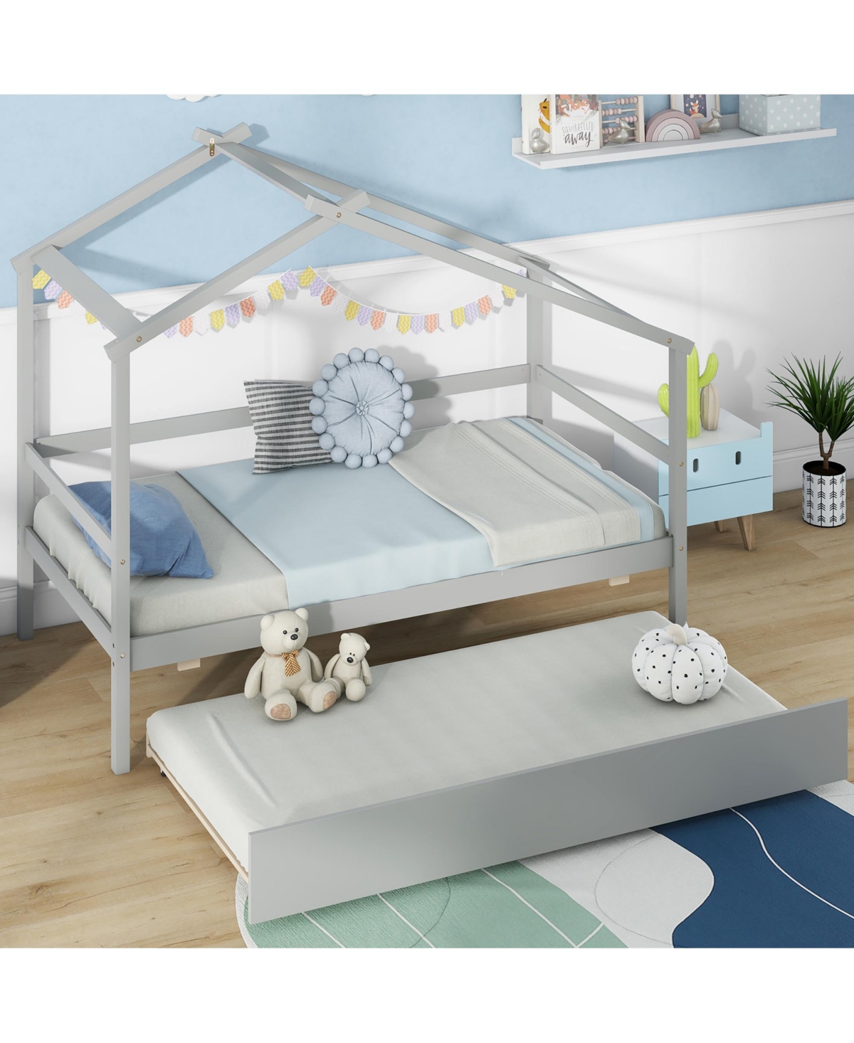 Click here for Gymax Twin House Bed With Trundle With Roof and Fe... prices