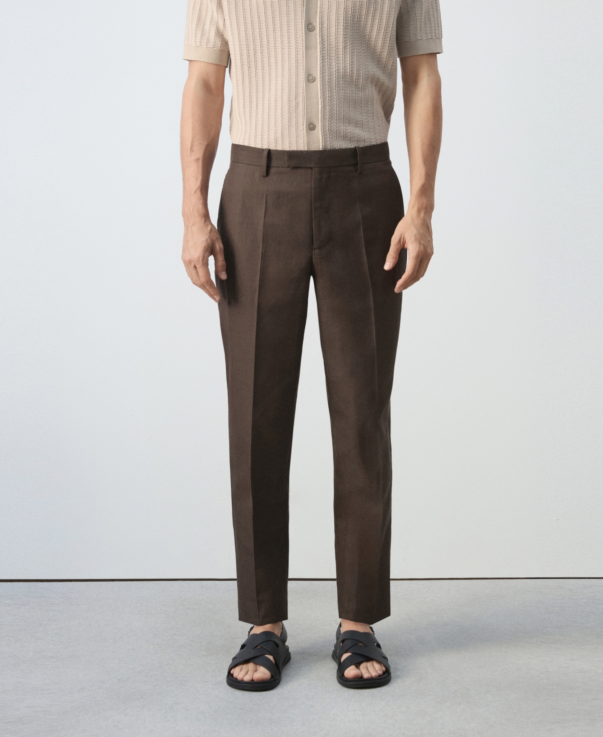 Click here for Mango Mens Lyocell-Linen-Blend Suit Pants - Brown prices