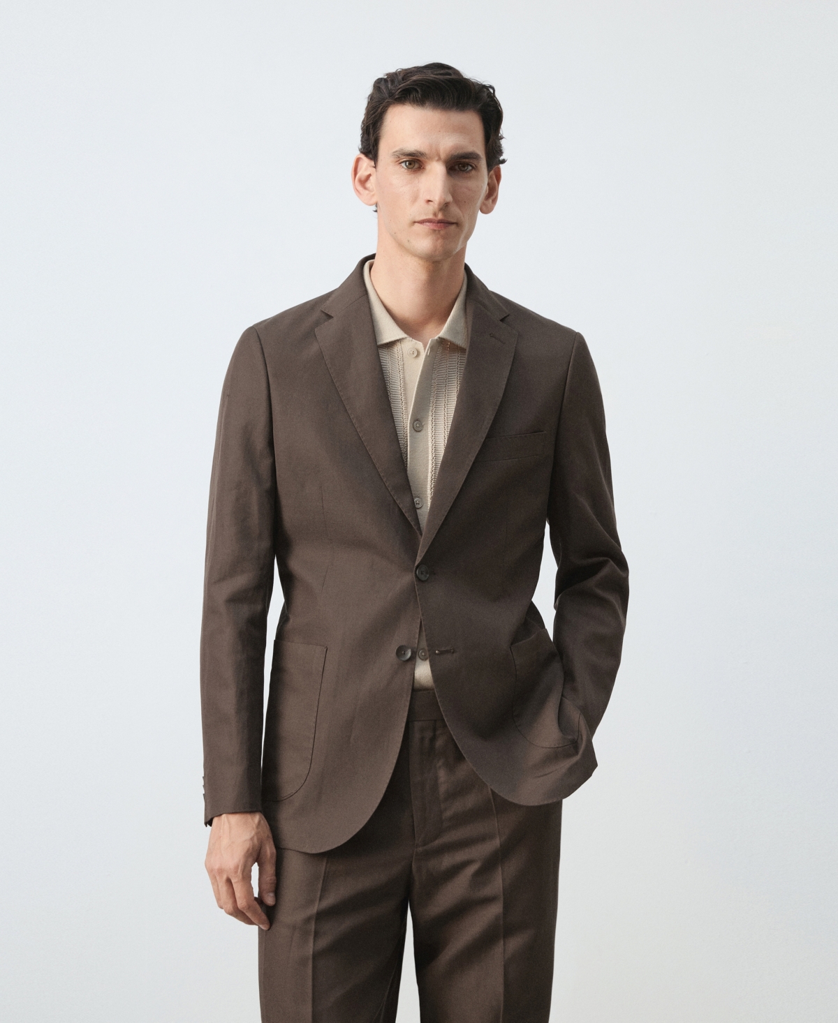 Click here for Mango Mens Slim-Fit Lyocell-Linen Suit Jacket - Br... prices