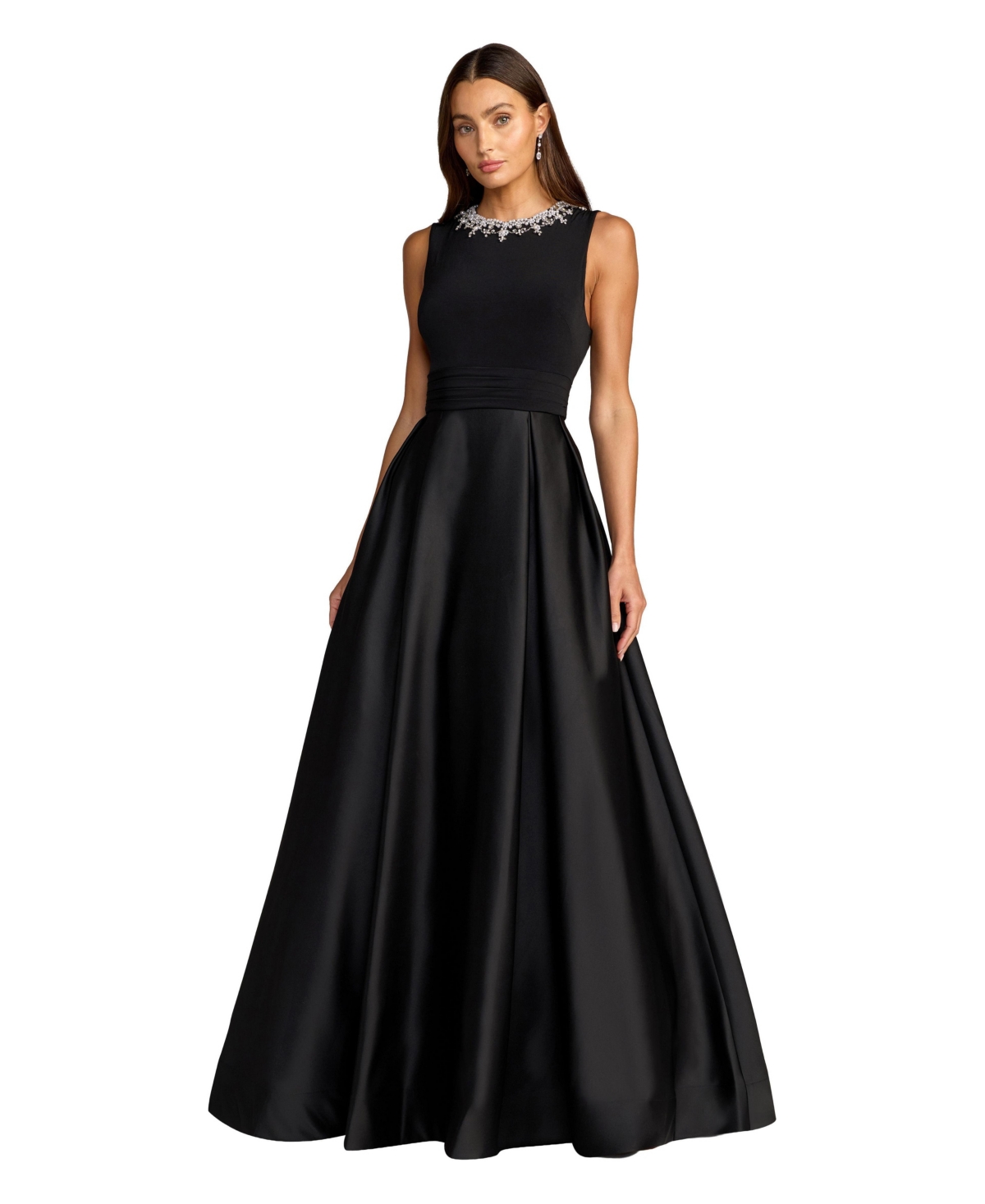 Click here for Mac Duggal Petite Pearl-Embellished High-Neck Slee... prices