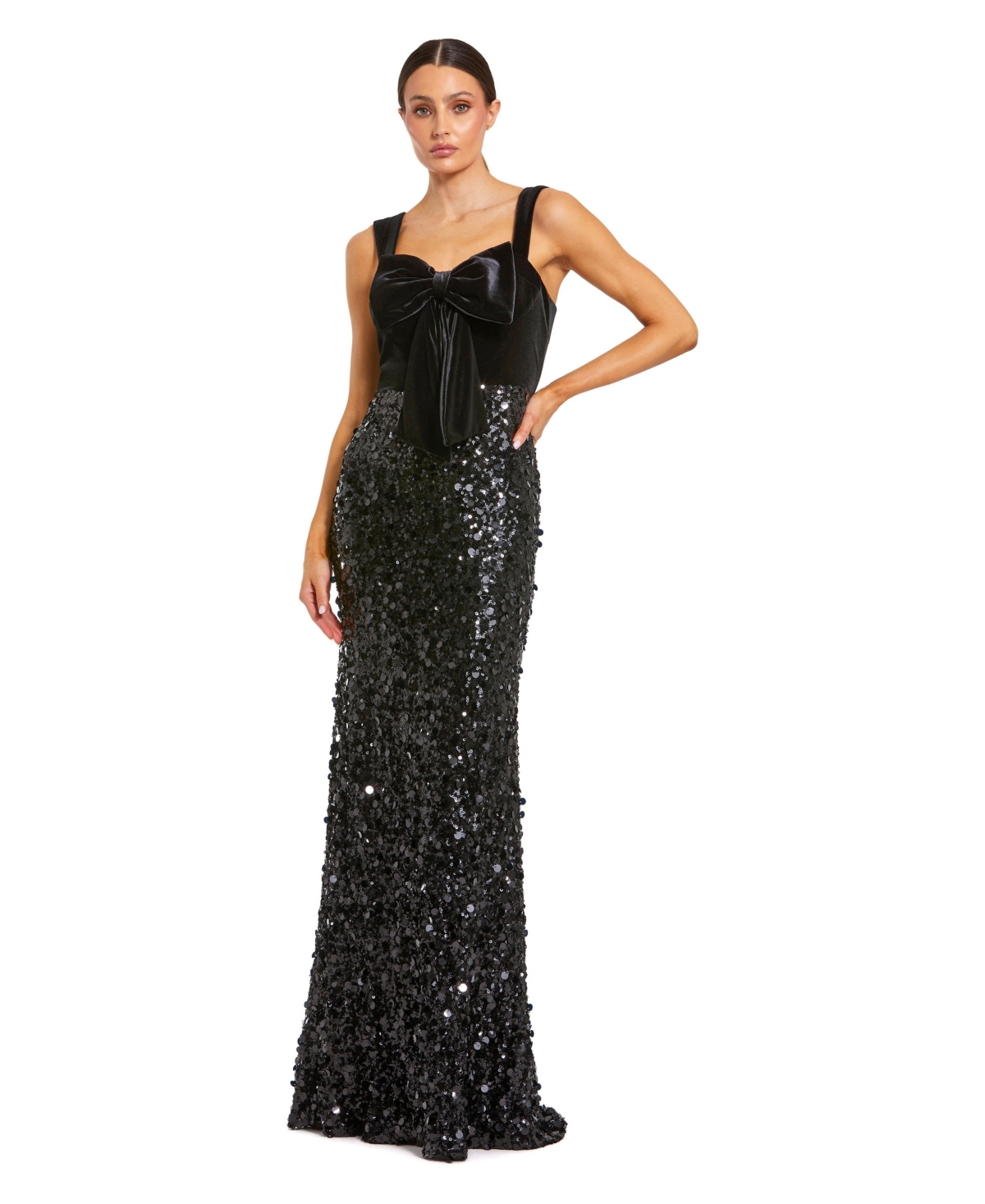 Click here for Mac Duggal Womens Sequin Column Gown with Velvet B... prices