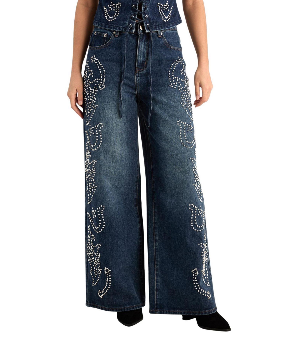 Click here for Nasty Gal Womens Western Baggy Studded Denim Jeans... prices