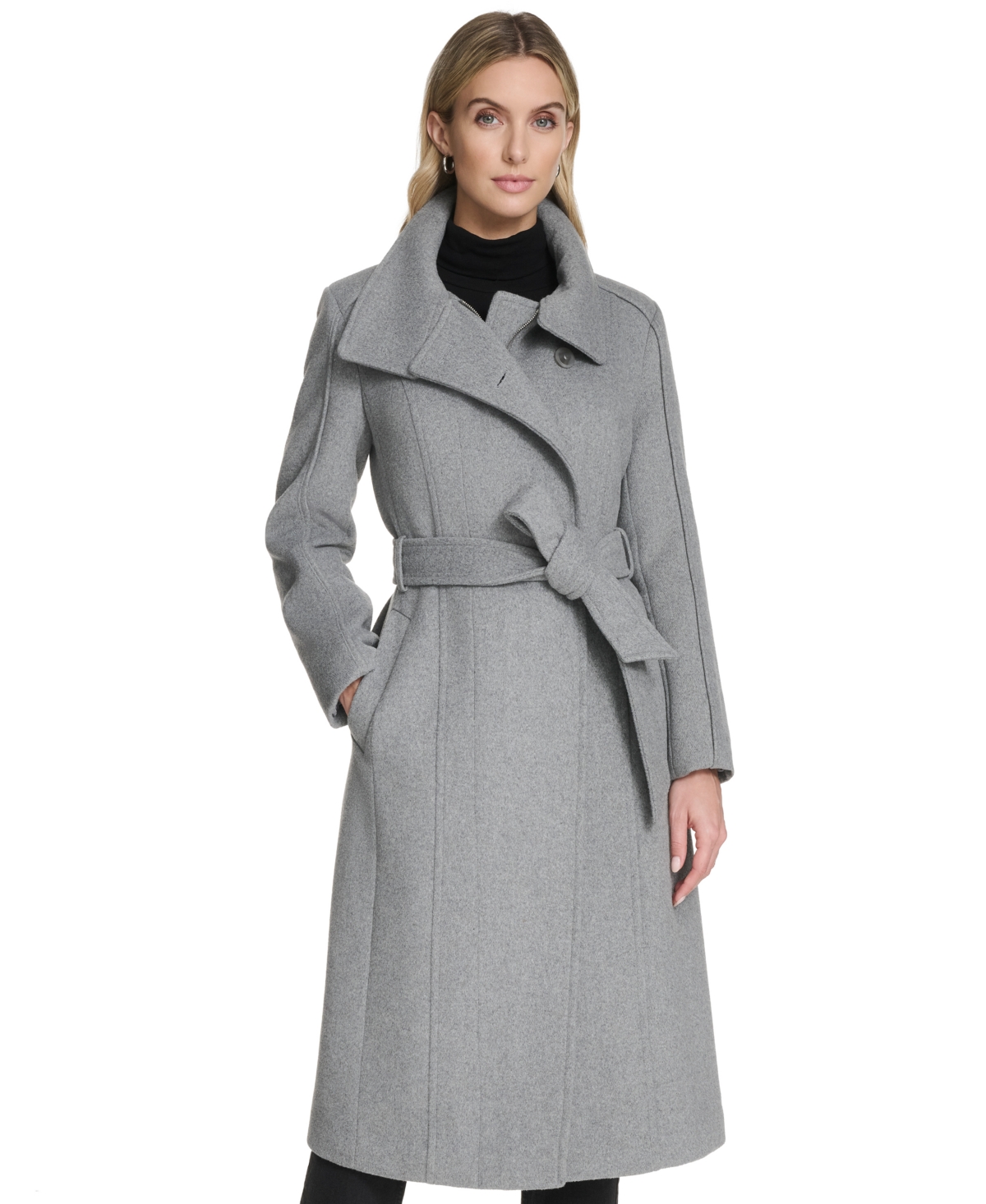 Click here for Cole Haan Womens Asymmetric Belted Wool Coat - Med... prices