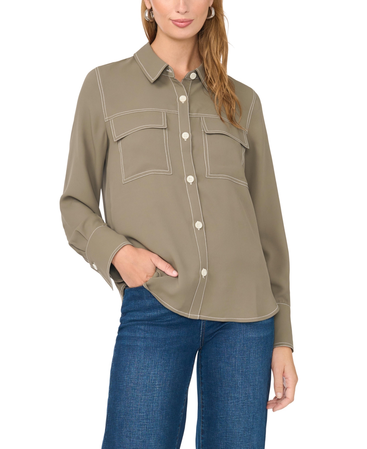 Click here for Vince Camuto Womens Contrast Stitch Button Front C... prices