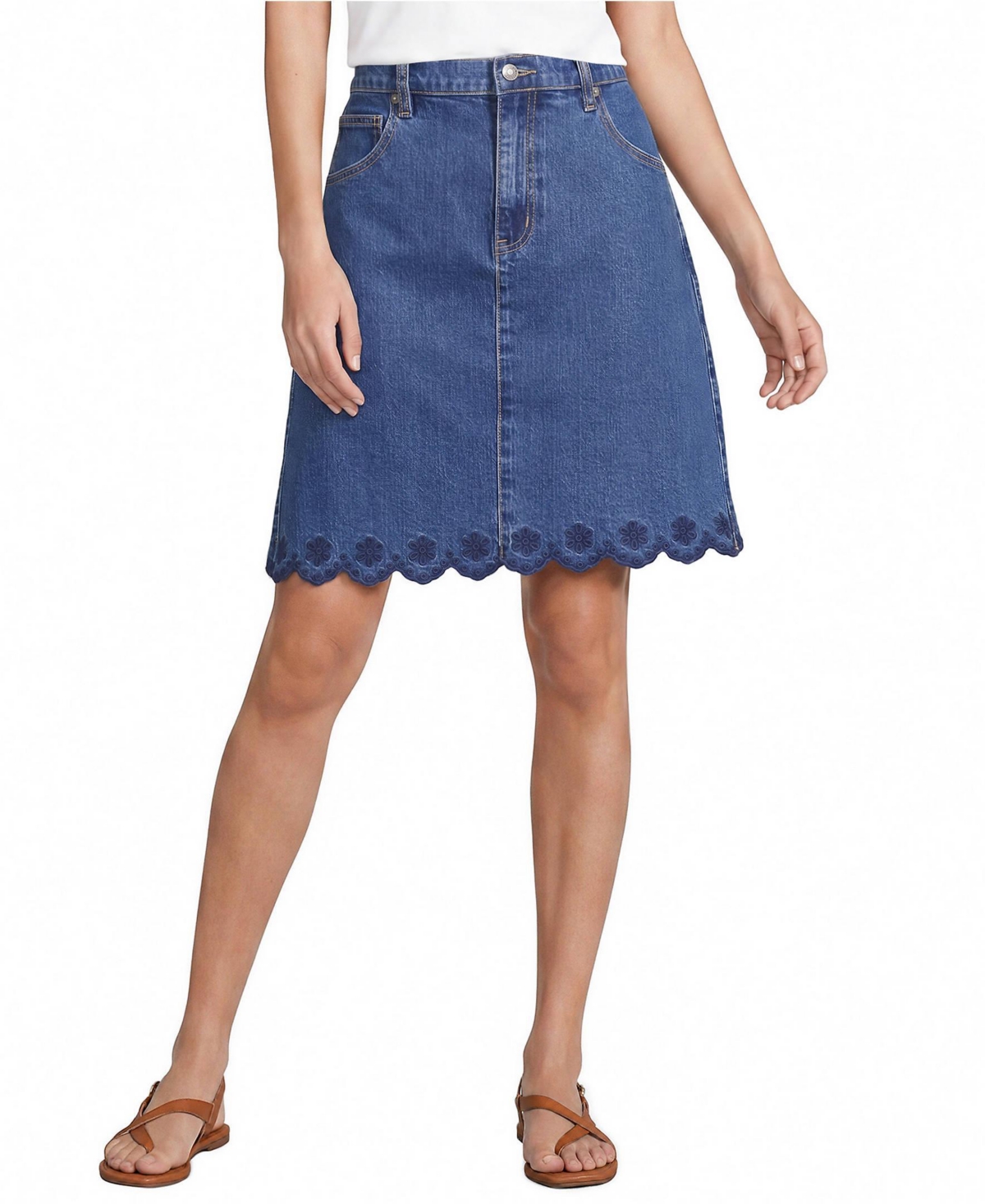 Click here for Lands End Womens Soft Denim 5 Pocket Above the Kne... prices