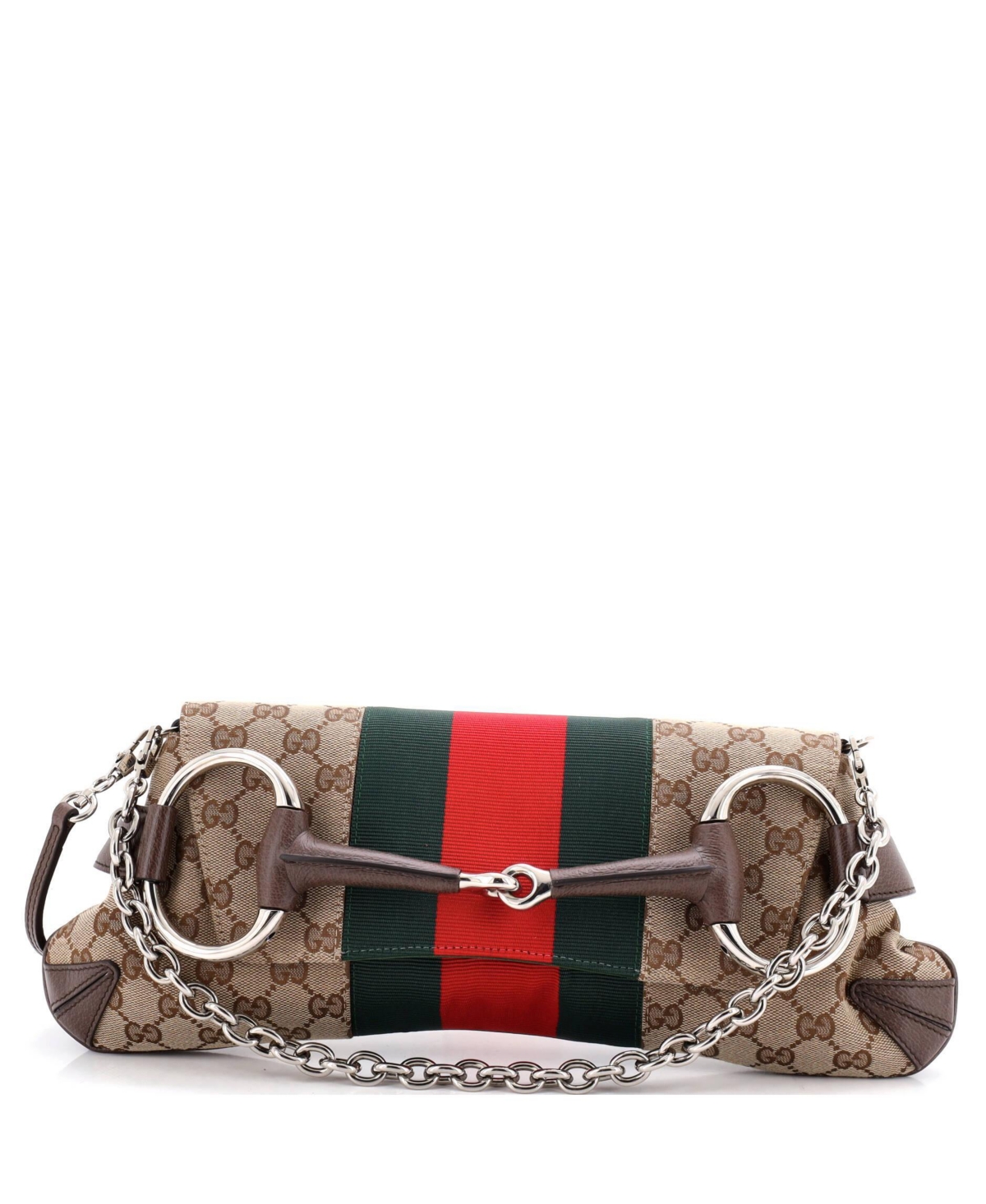 Click here for Pre-Owned Gucci Medium Horsebit Nm Web Chain Clutc... prices