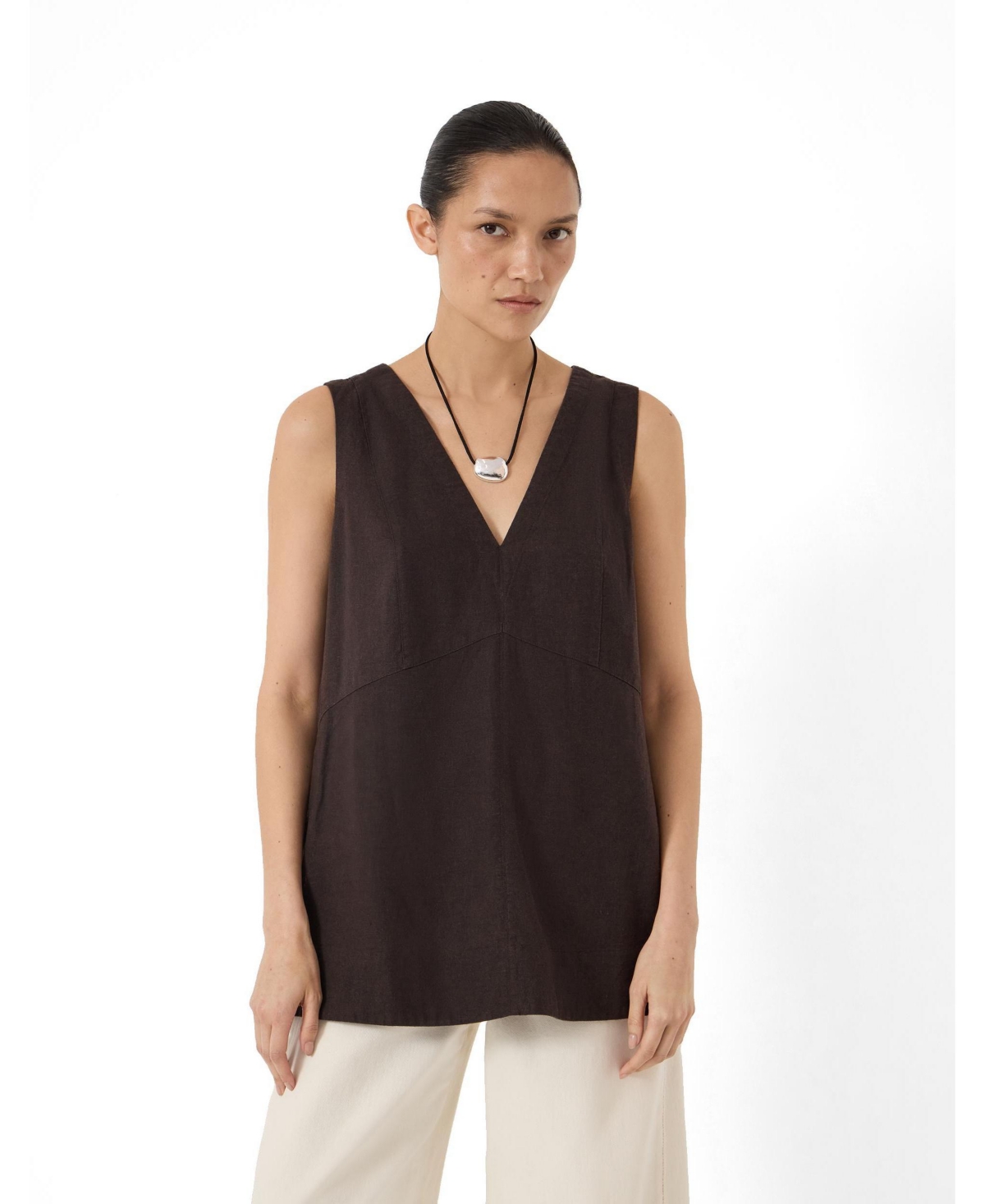 Click here for Hush Womens V-Neck Sleeveless Linen-Blend Shell To... prices