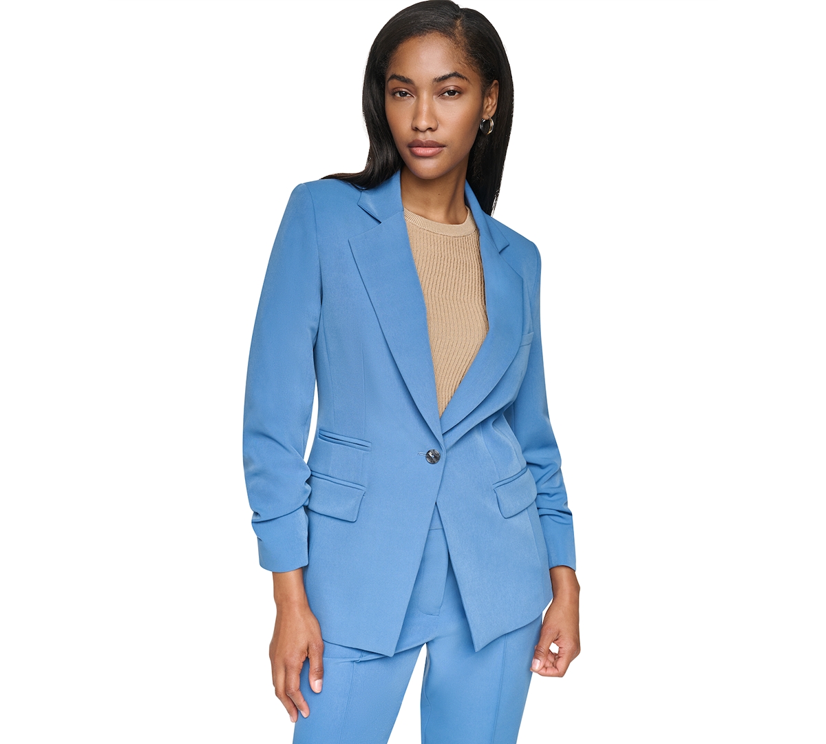 Click here for Dkny Womens One-Button Ruched-Sleeve Blazer - Rive... prices