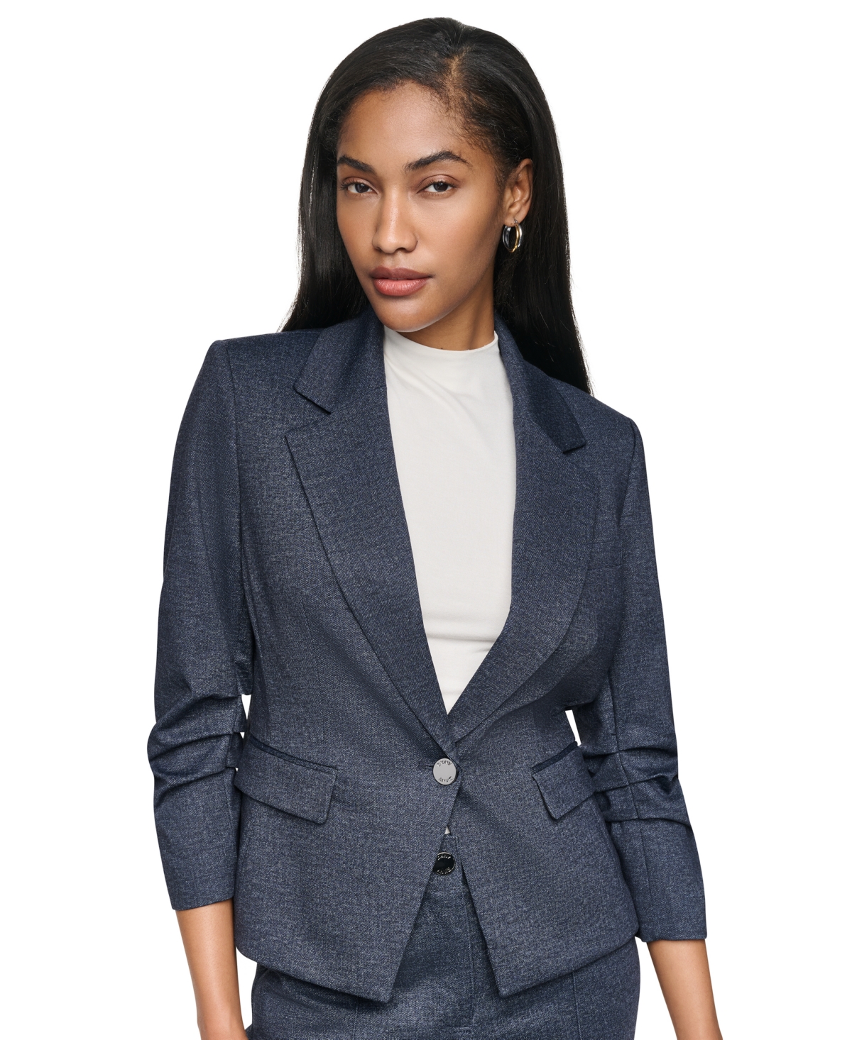 Click here for Dkny Womens Ponte One-Button Ruched-Sleeve Jacket... prices
