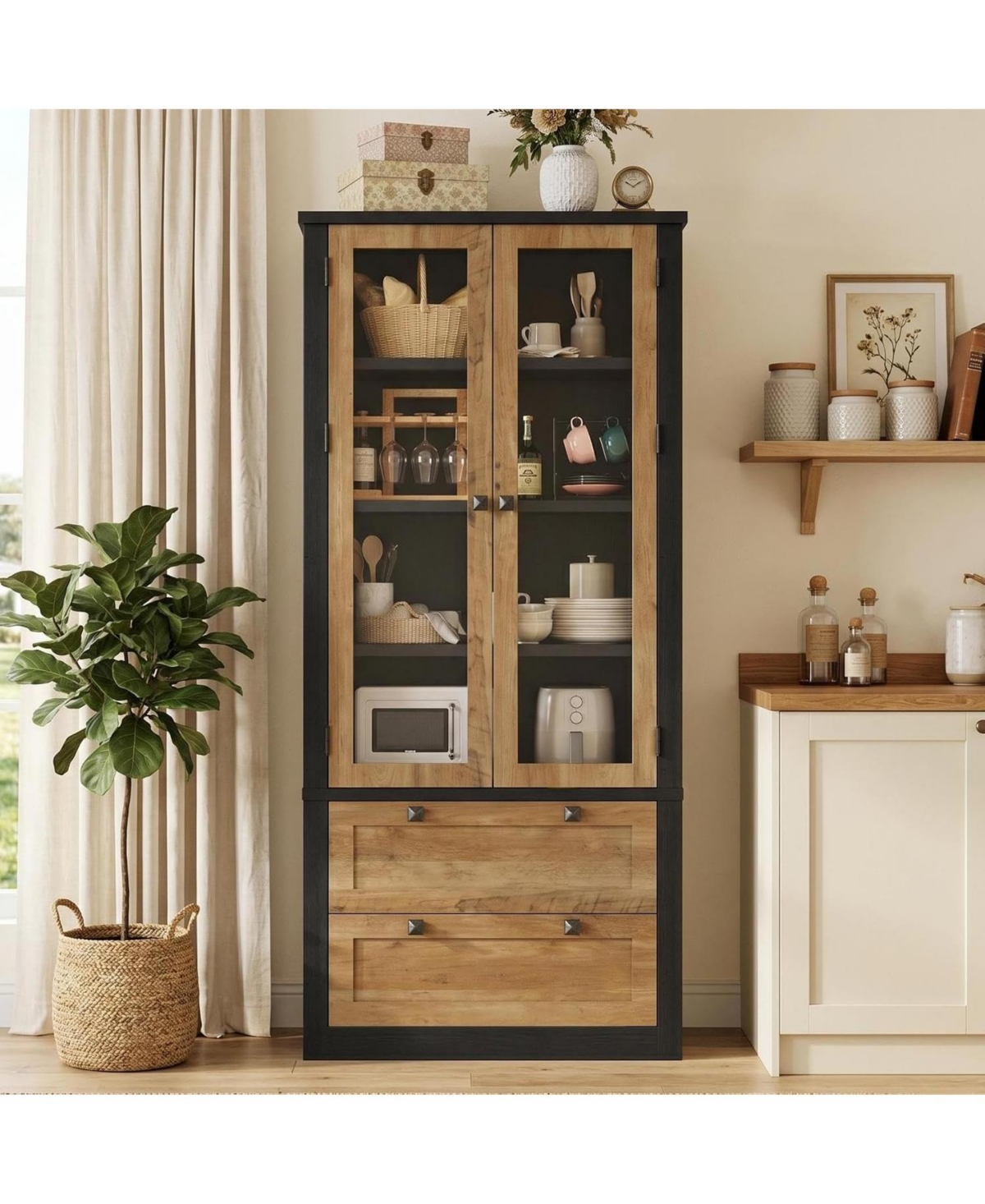 Click here for gaomon 72 Farmhouse Pantry Cabinet with Glass Door... prices