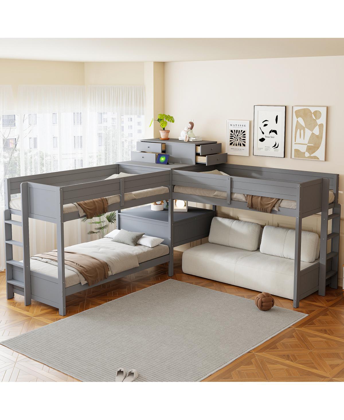 Click here for Streamdale Furniture L-Shaped Twin Bunk Bed With D... prices