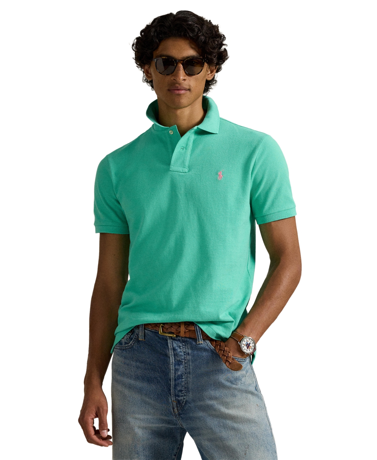 Polo Ralph Lauren Mens Custom Slim Fit Mesh Polo - Sunset Green