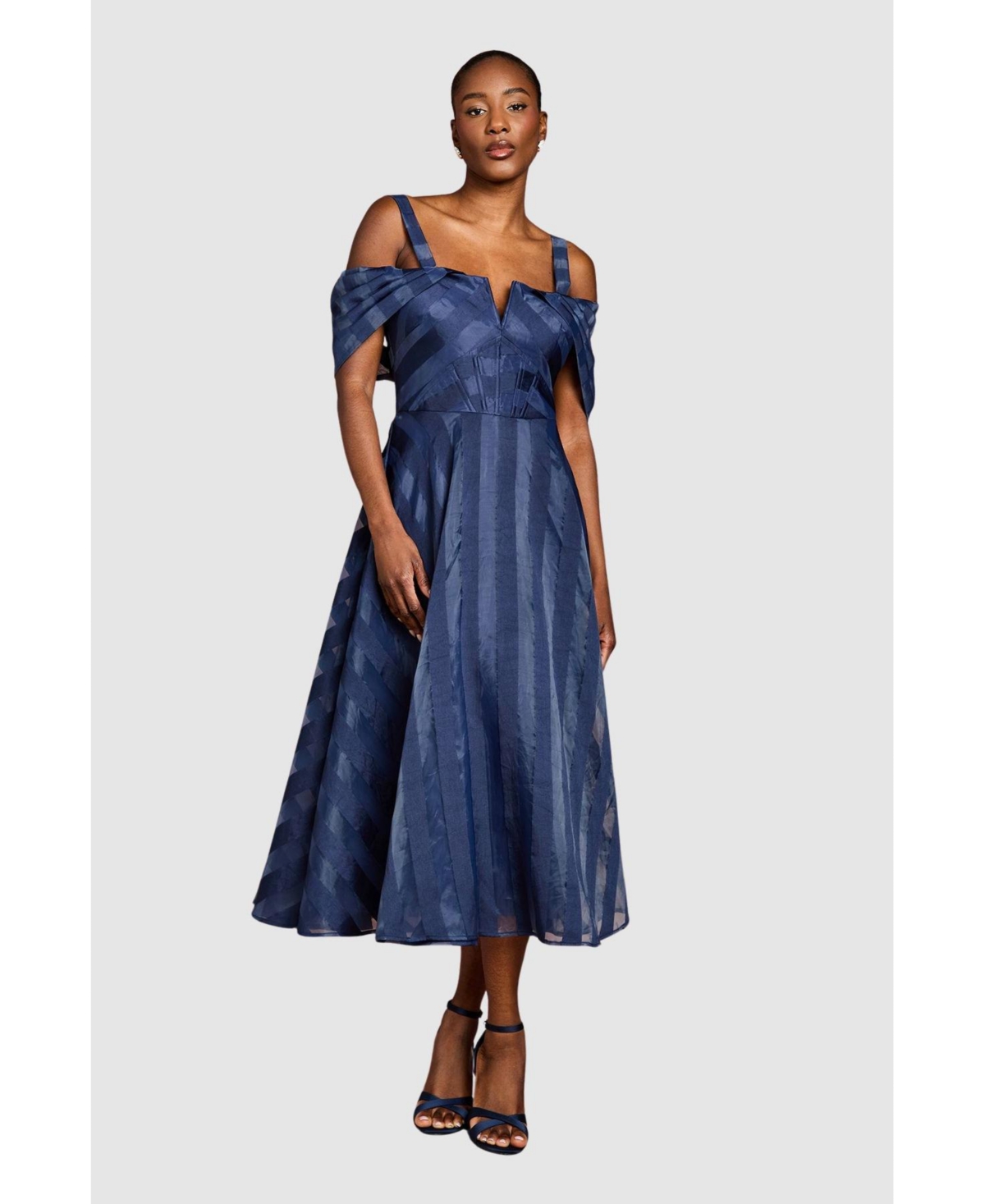 Click here for Coast Womens Organza Bardot Midi Dress - Navy prices