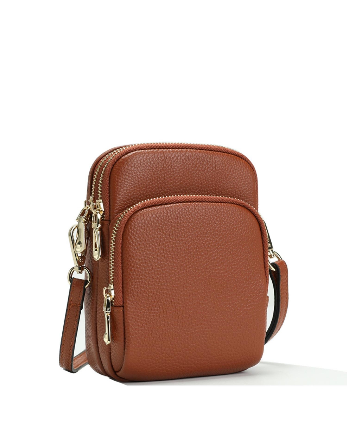 Susu Pace Pebbled Leather Cell Phone Bag Mini Crossbody Purse with Multi Compartments - Brown