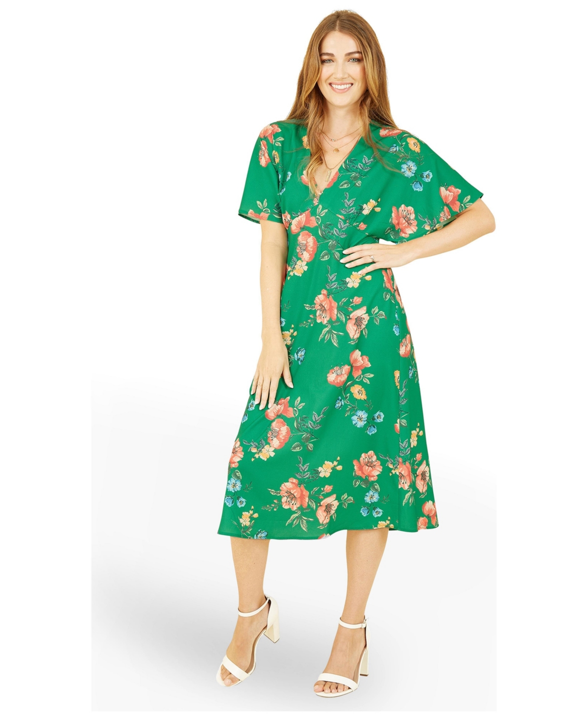 Click here for Yumi Womens Short Sleeve V-Neck Printed Midi Dress... prices