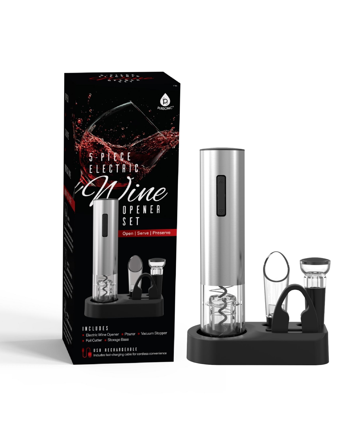 Click here for Pursonic 5-Piece Electric Wine Opener Set - Silver prices